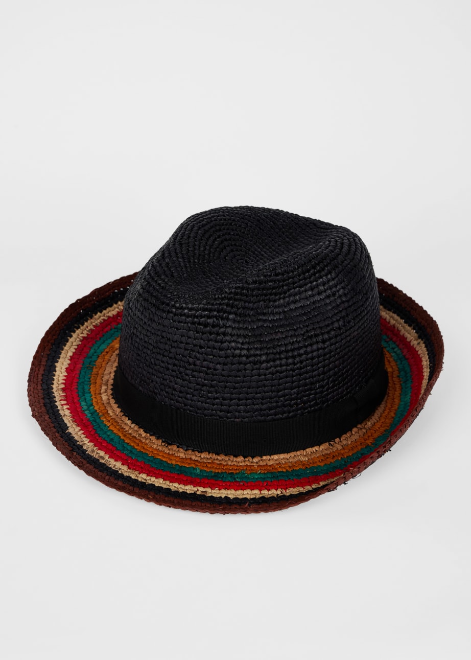 Black 'Signature Stripe' Straw Trilby Hat Paul Smith