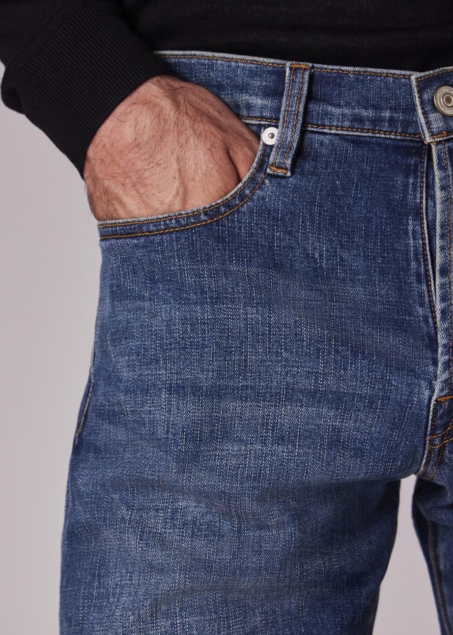 Standard-Fit 11.8oz 'Crosshatch Stretch' Blue-Rinse Jeans