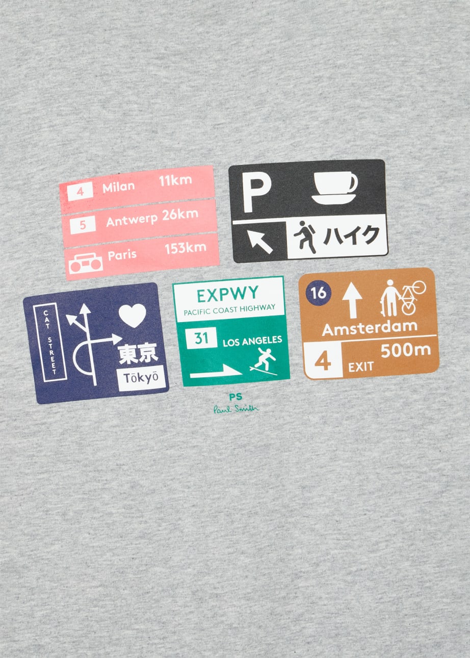 Men's Grey Marl 'Road Signs' Print T-Shirt