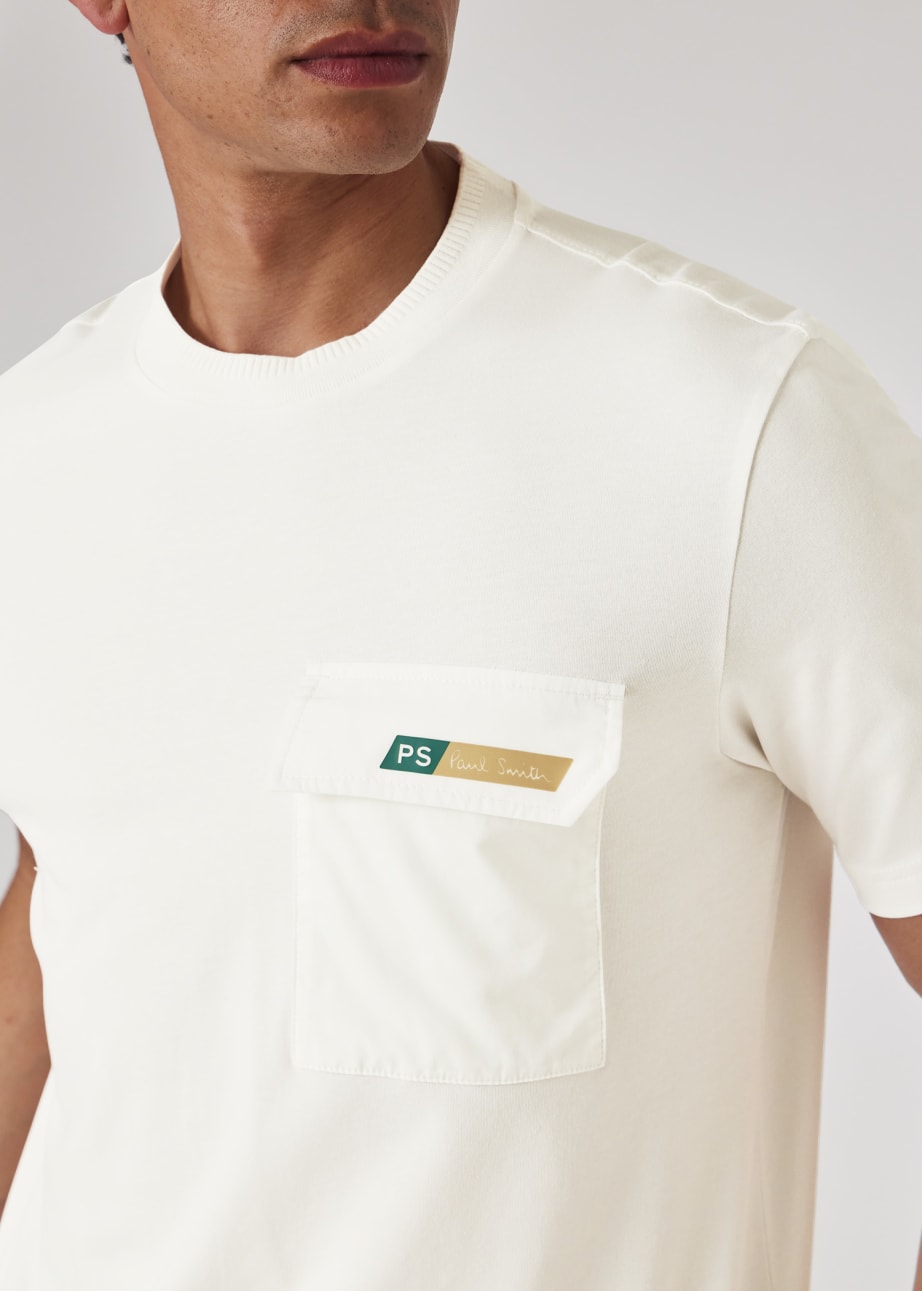 White Cotton-Blend Tilt Logo Pocket T-Shirt
