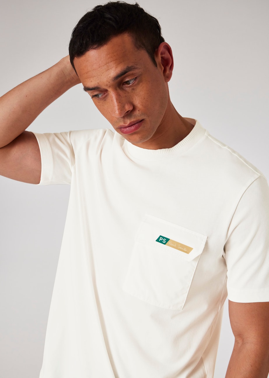 White Cotton-Blend Tilt Logo Pocket T-Shirt