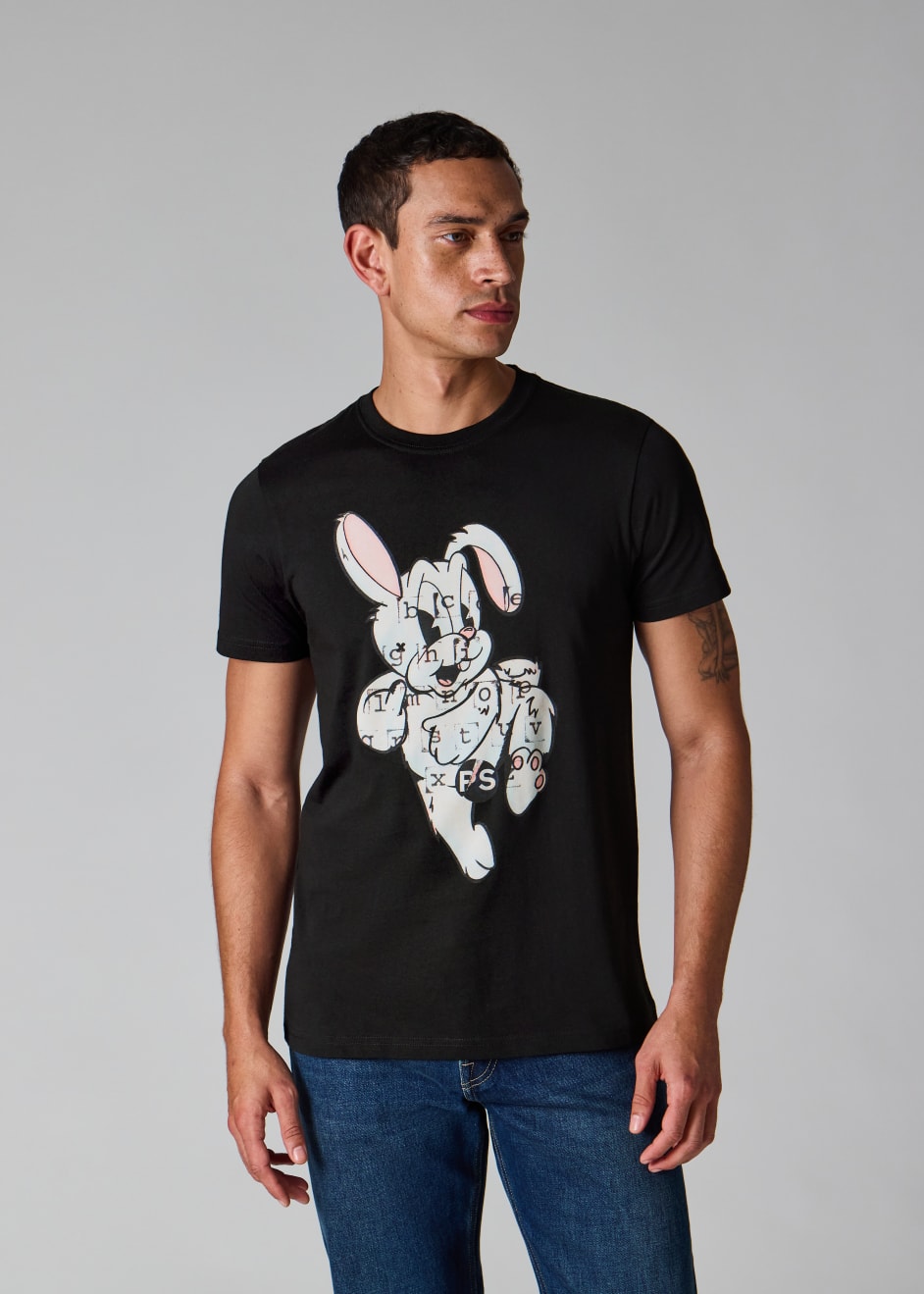 Men's Slim-Fit Black 'Bunny' Print T-Shirt