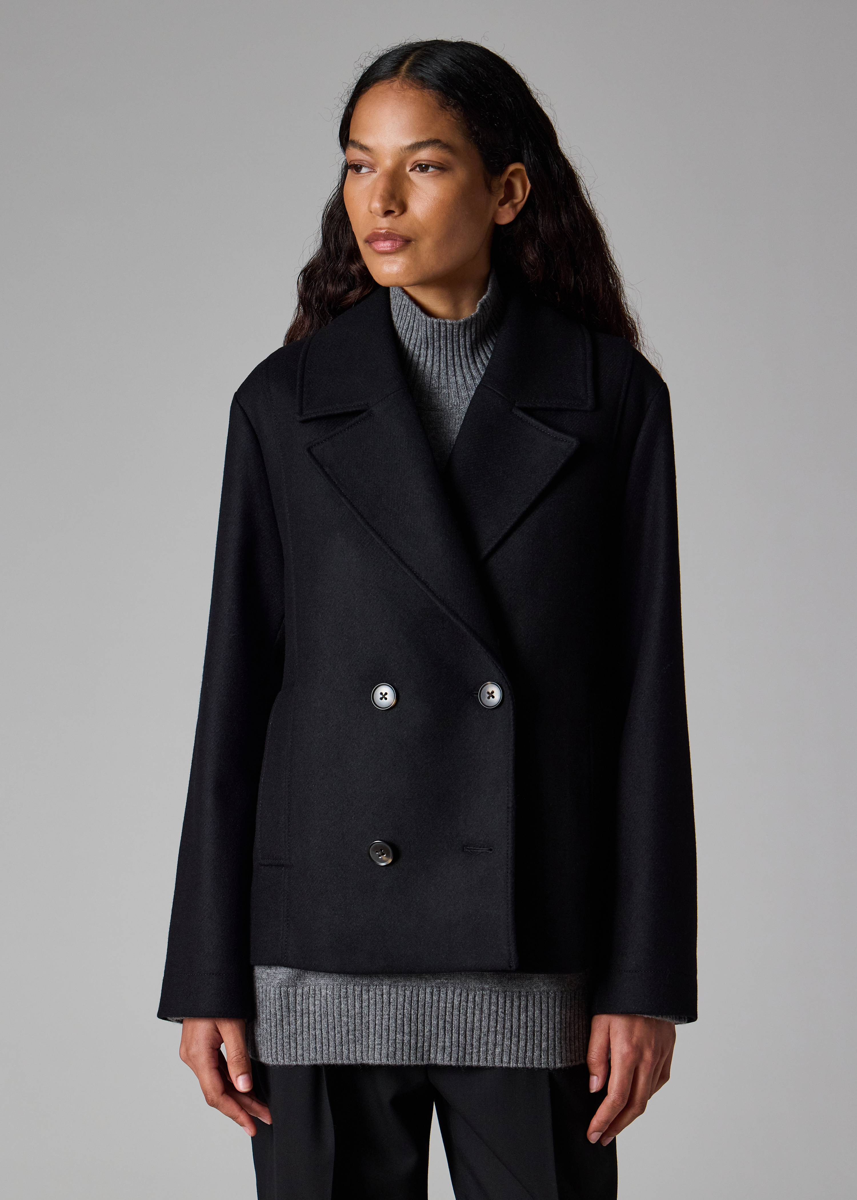 PS Paul Smith Women's Black Wool-Cashmere Blend Short Pea Coat | King's ...