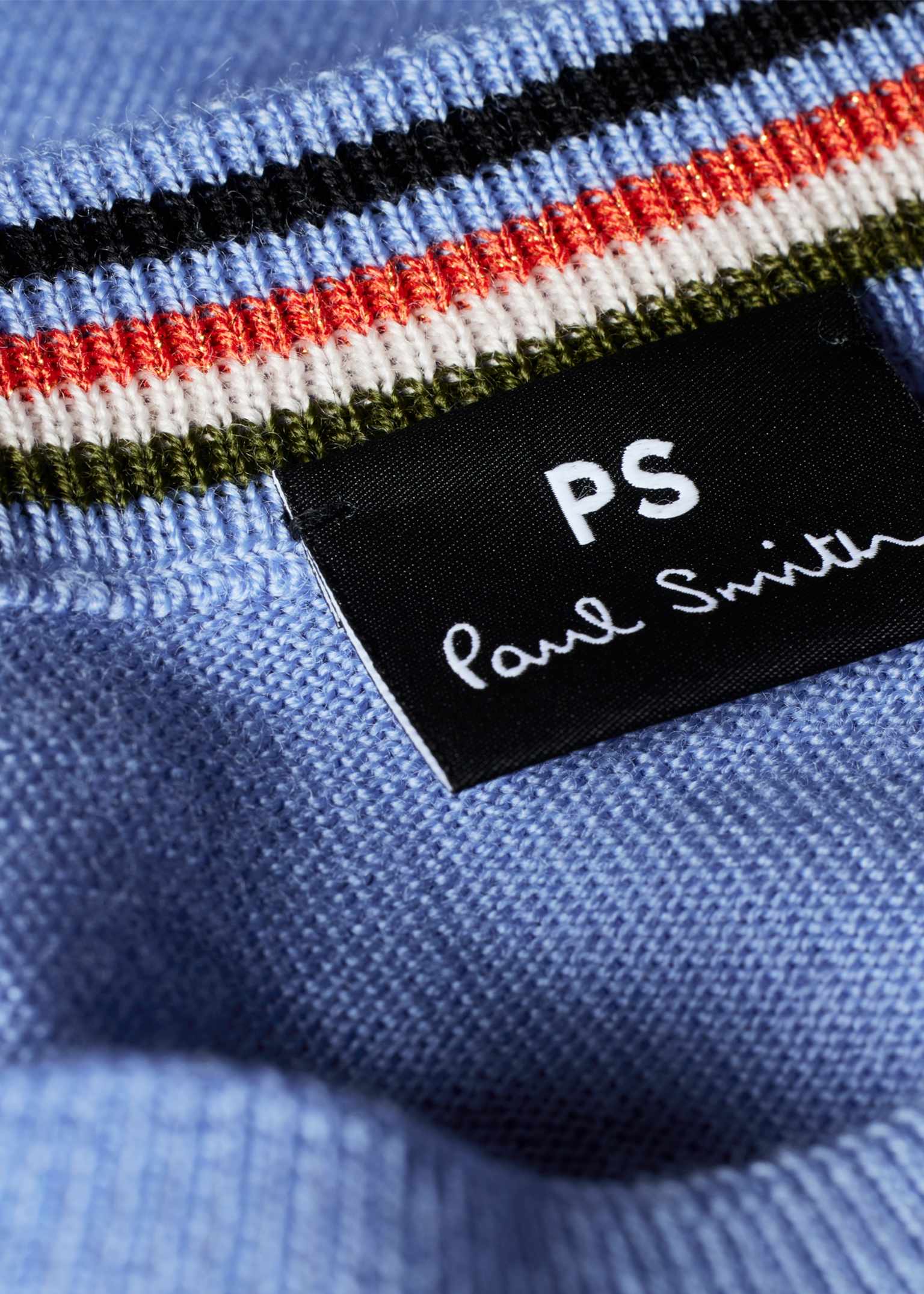 Women's Dusty Blue Merino Wool Stripe Cuff Sweater