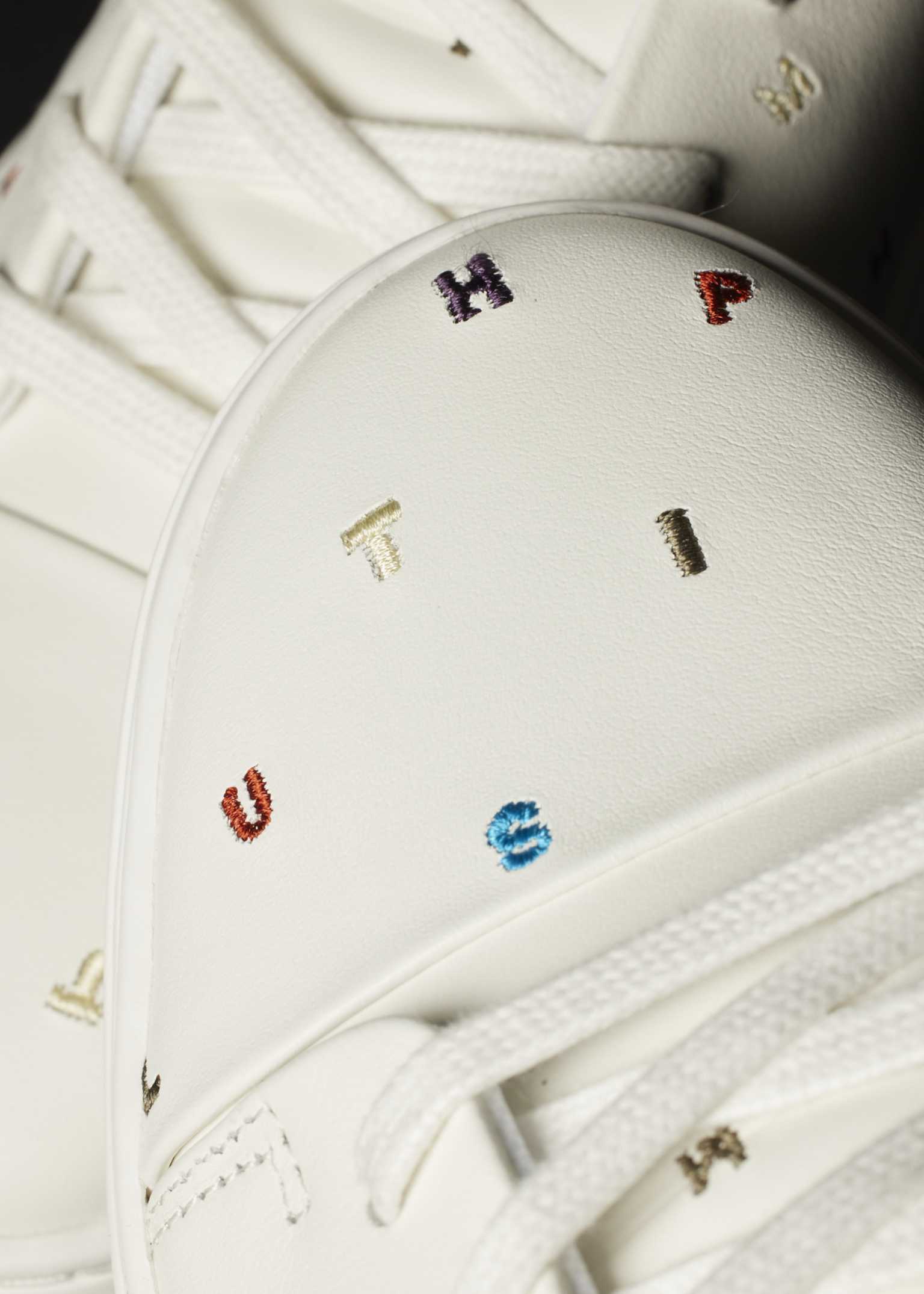 Men's White 'Lee' Letters Embroidered Trainers