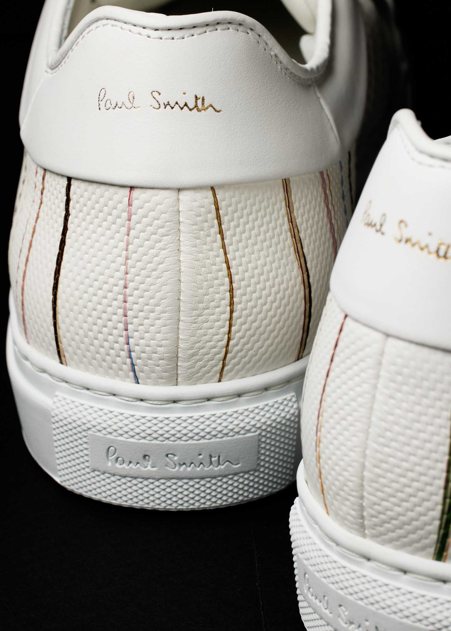 Men's White 'Signature Pinstripe' Leather 'Basso' Trainers