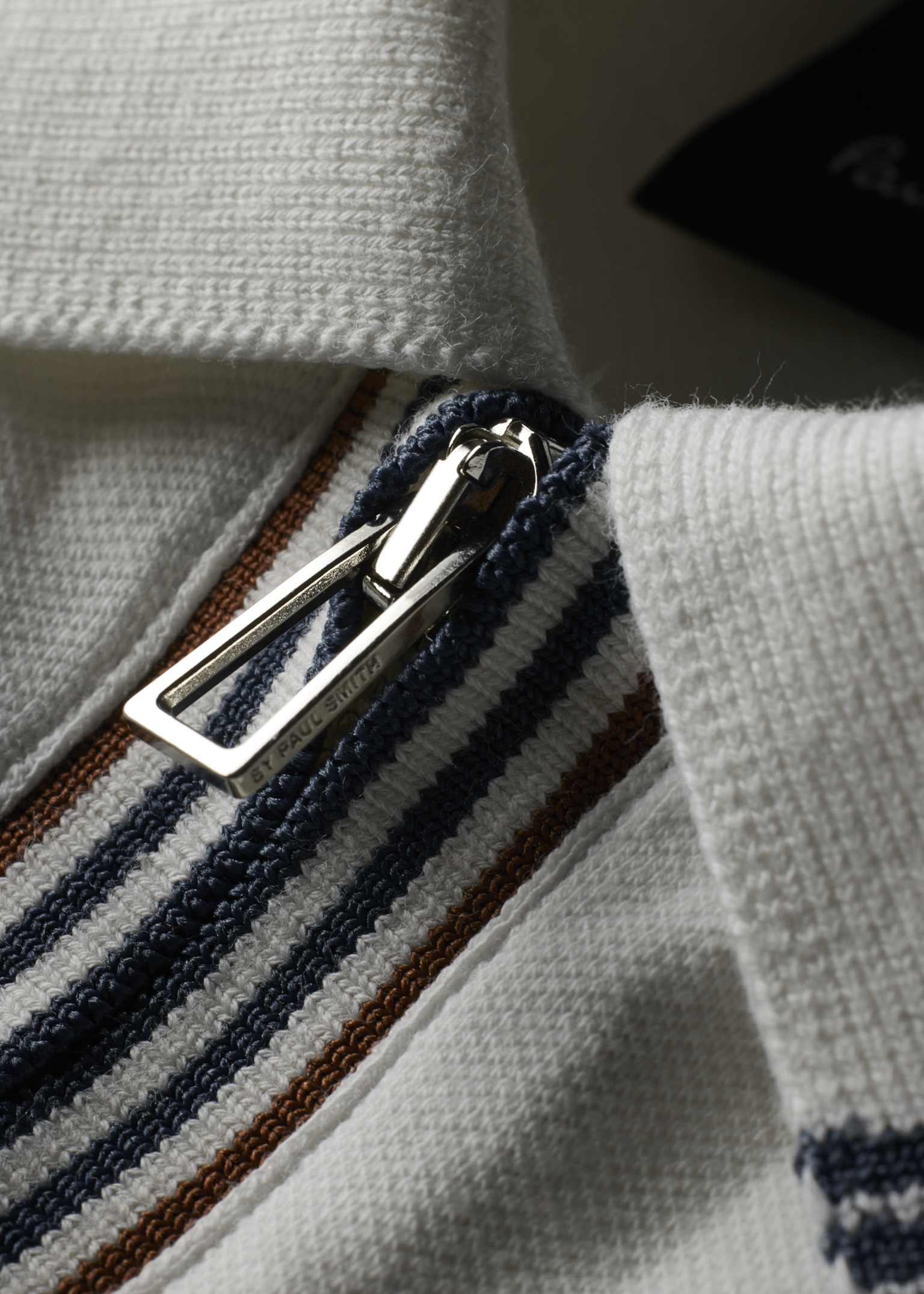 Men's White Contrast Tipping Zip-Neck Polo Shirt