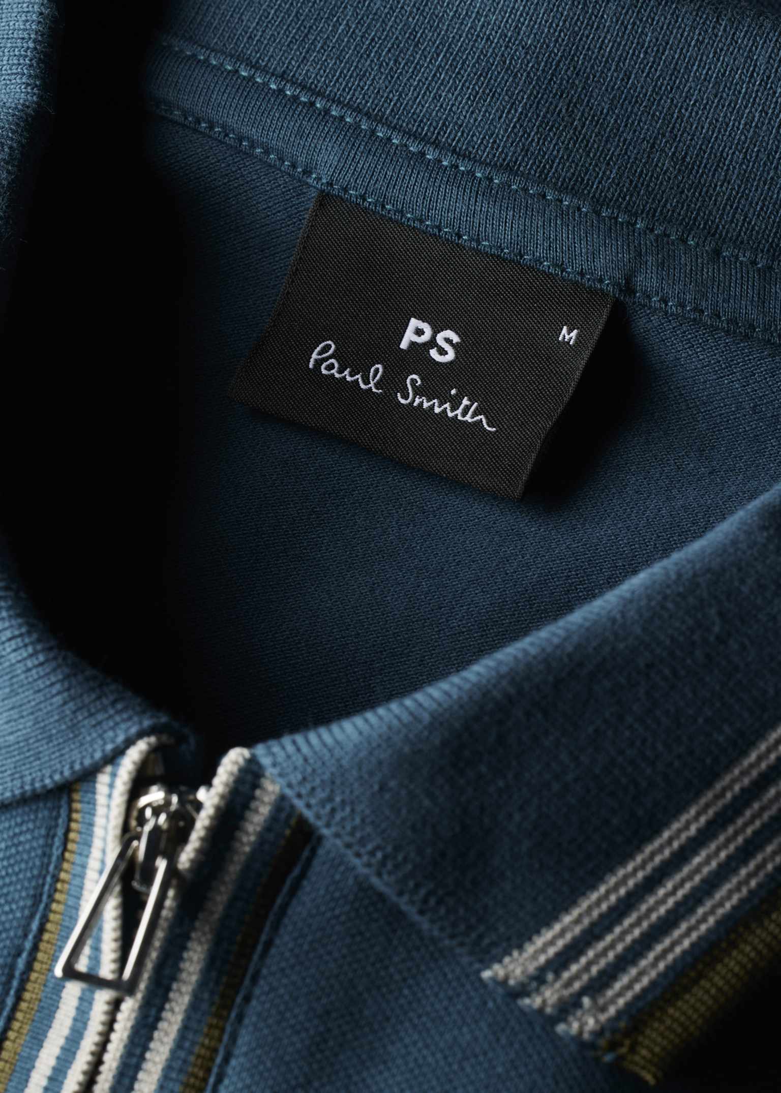 Men's Teal Contrast Tipping Zip-Neck Polo Shirt