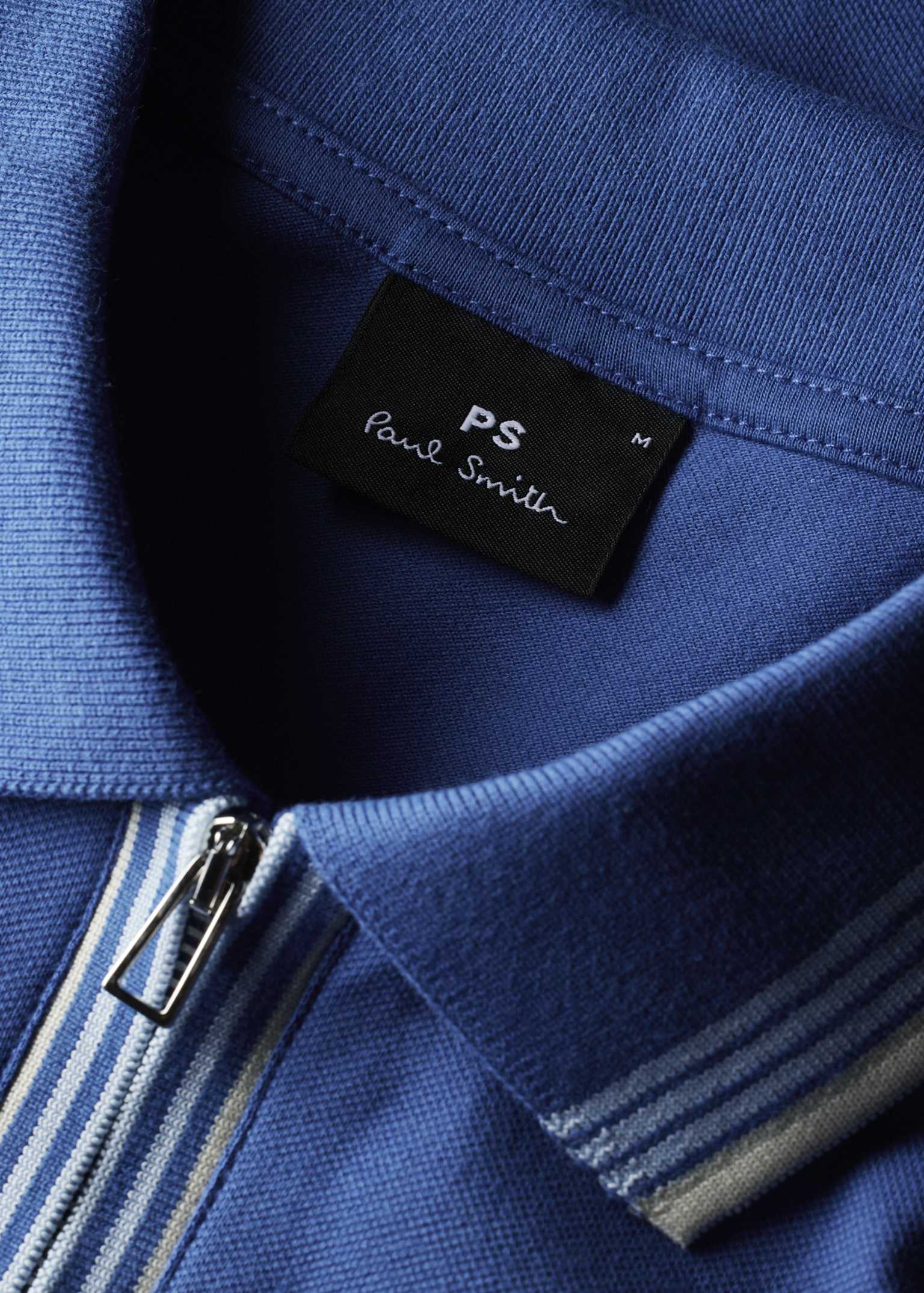 Men's Cornflower Blue Contrast Tipping Zip-Neck Polo Shirt