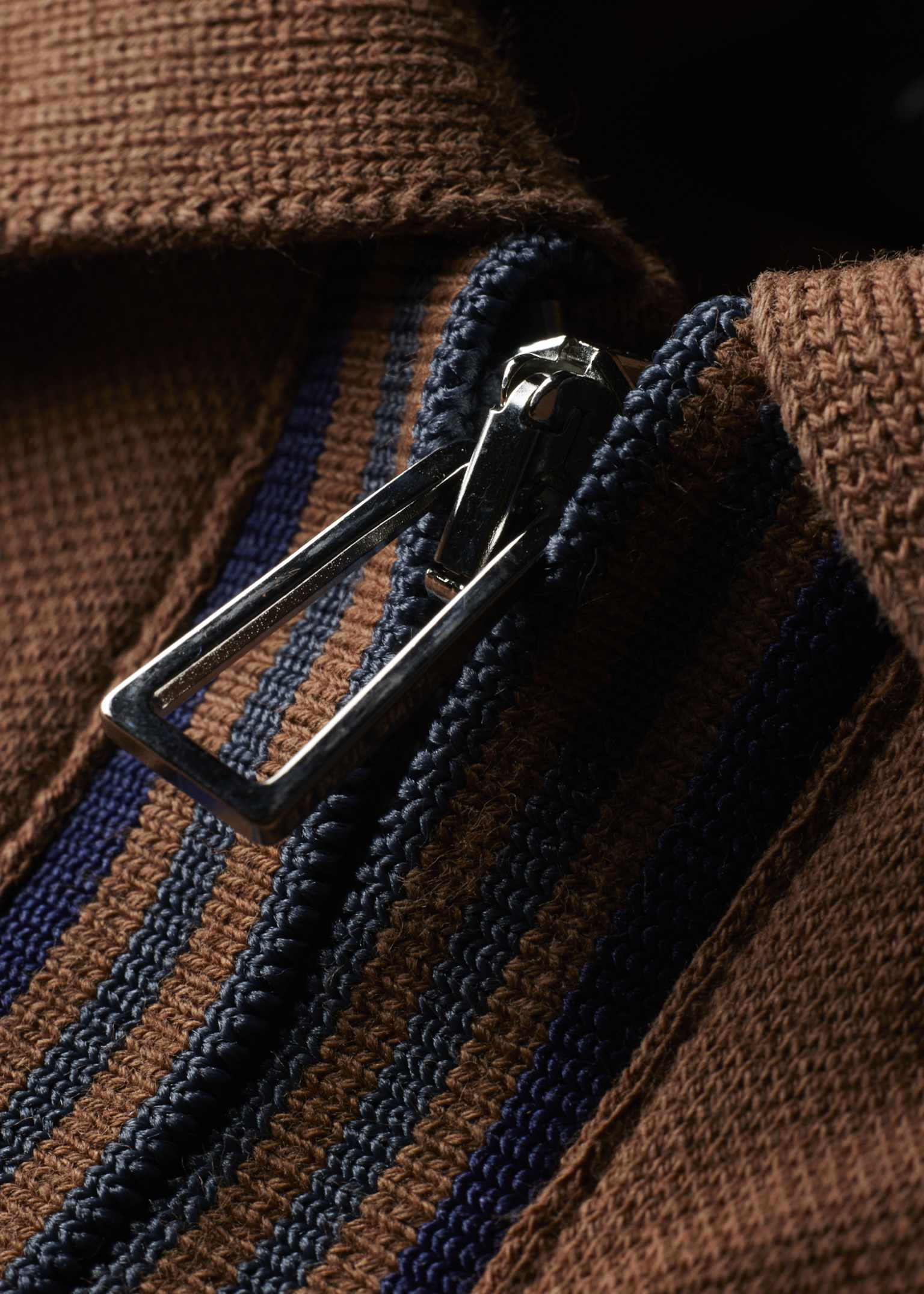 Men's Brown Contrast Tipping Zip-Neck Polo Shirt