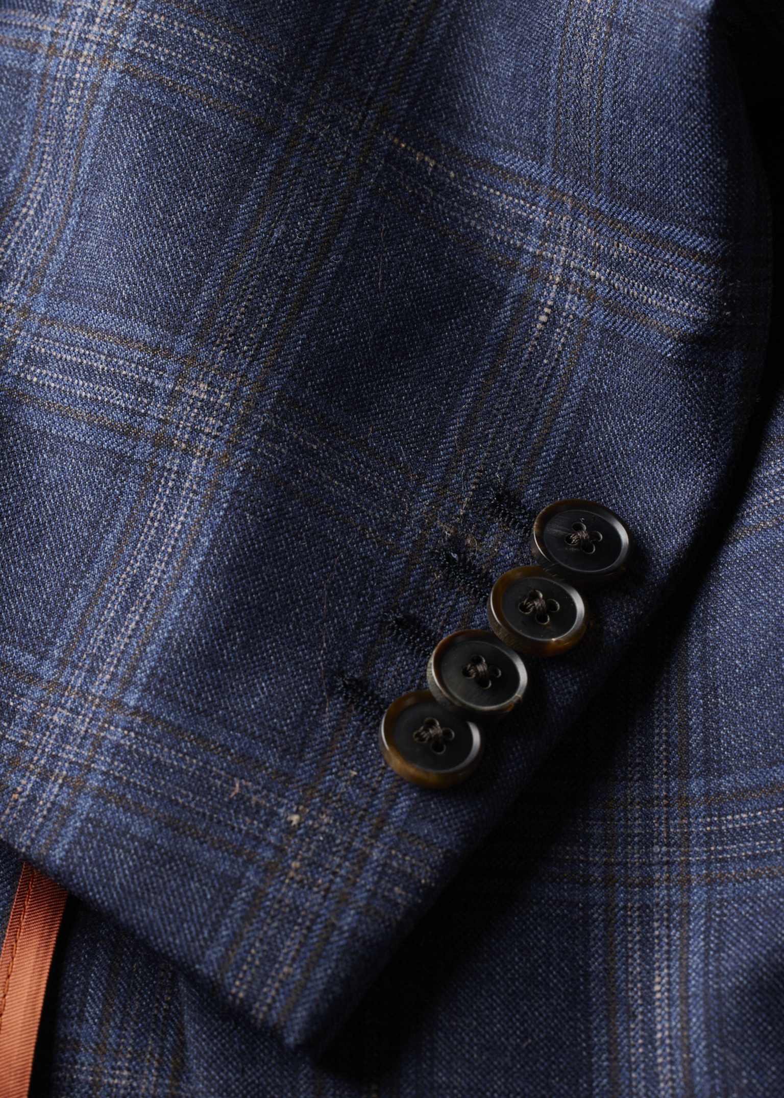 Men's Blue Wool-Cashmere Check Buggy-Lined Blazer
