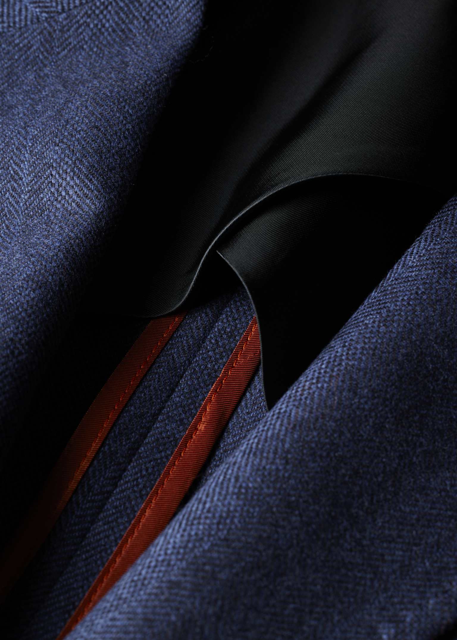 Men's Blue Herringbone Wool-Cashmere Buggy-Lined Blazer