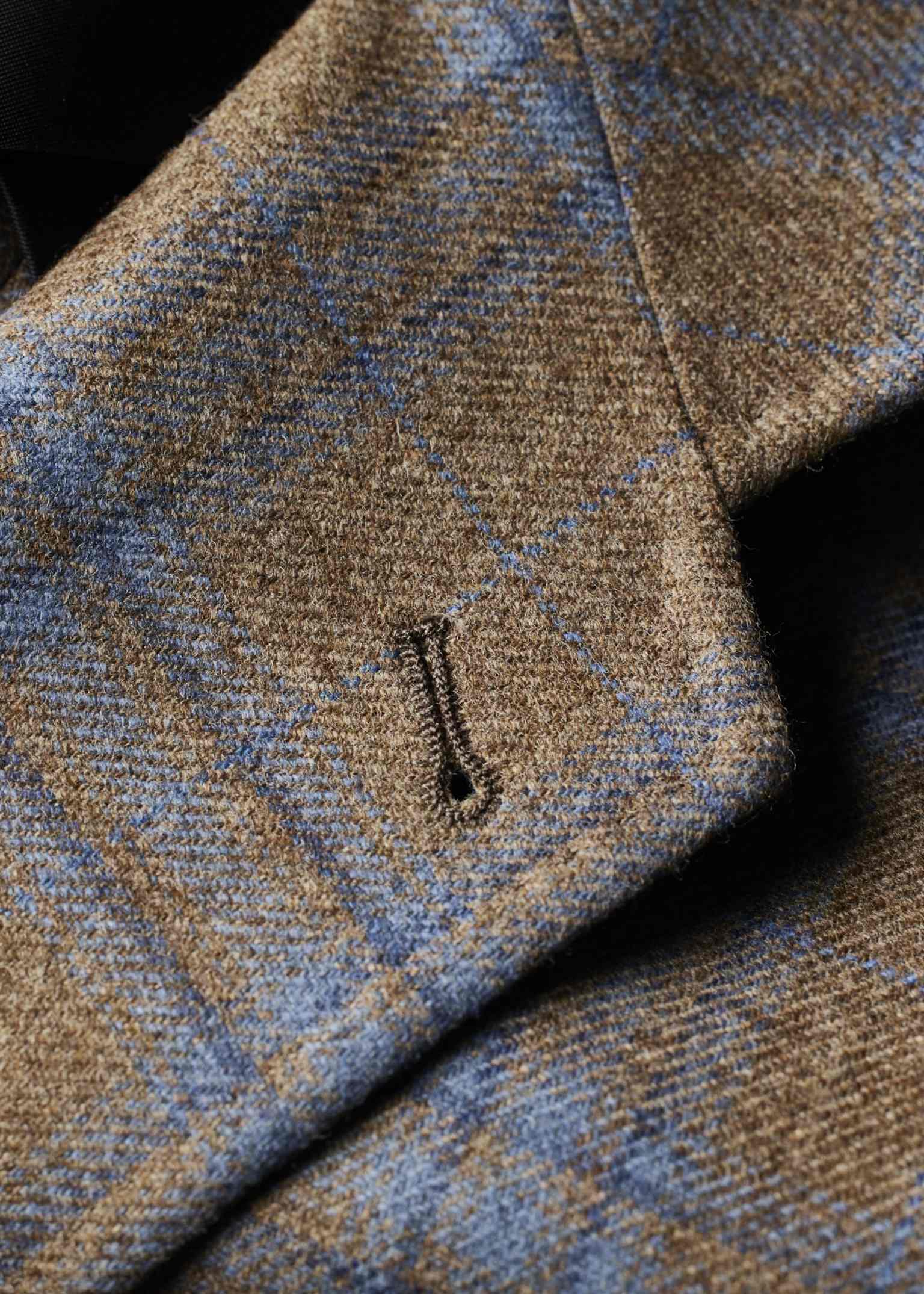 Men's Brown Check Wool-Cashmere Buggy-Lined Blazer