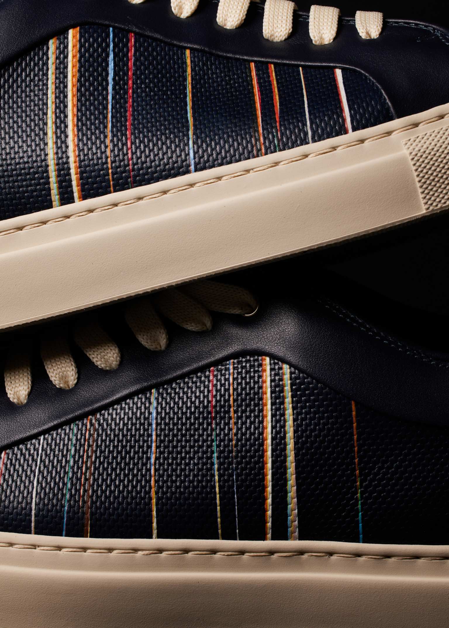 Navy Blue 'Signature Pinstripe' Leather 'Basso' Trainers