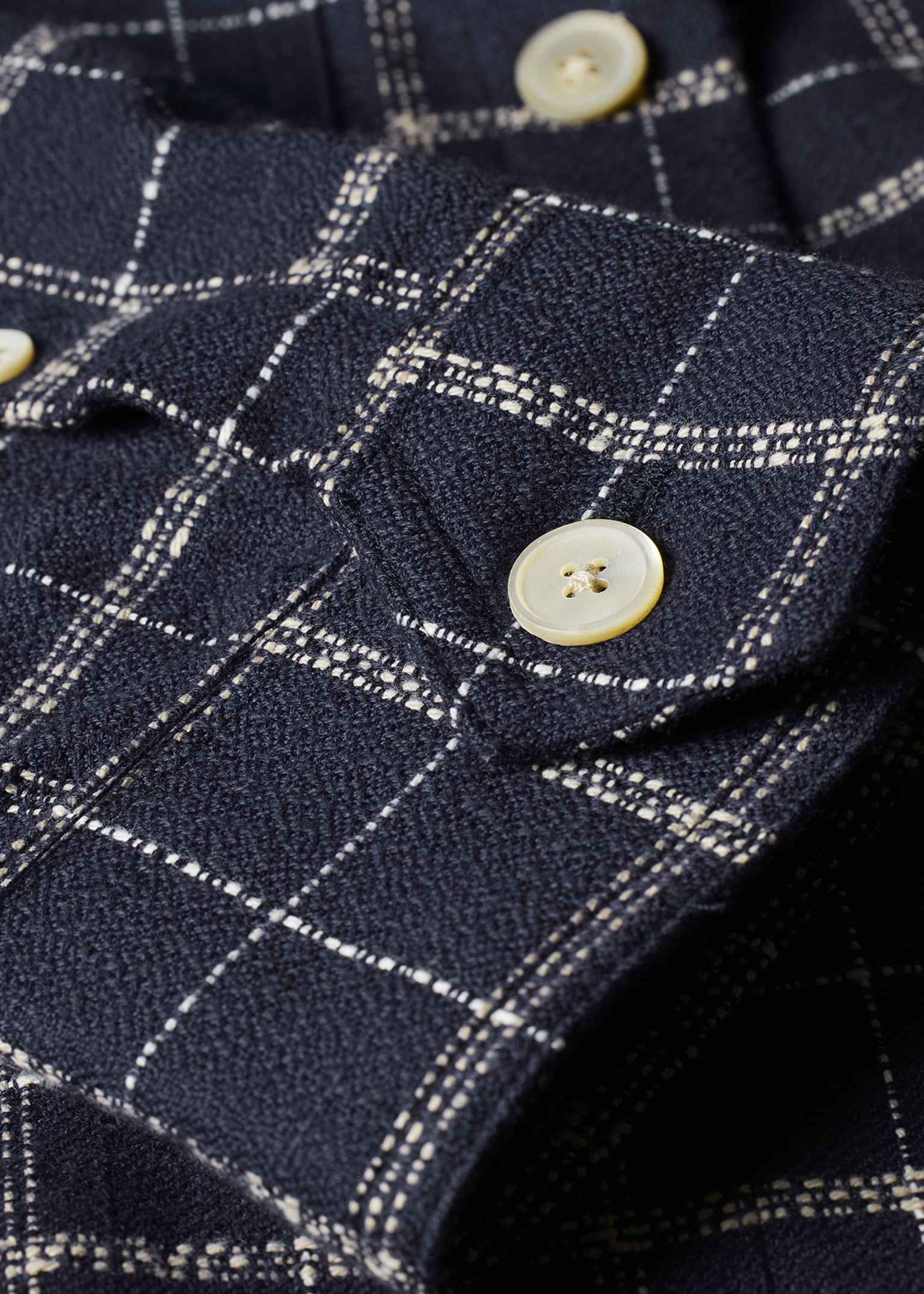 Men's Regular-Fit Navy Cotton Crepe Check Overshirt