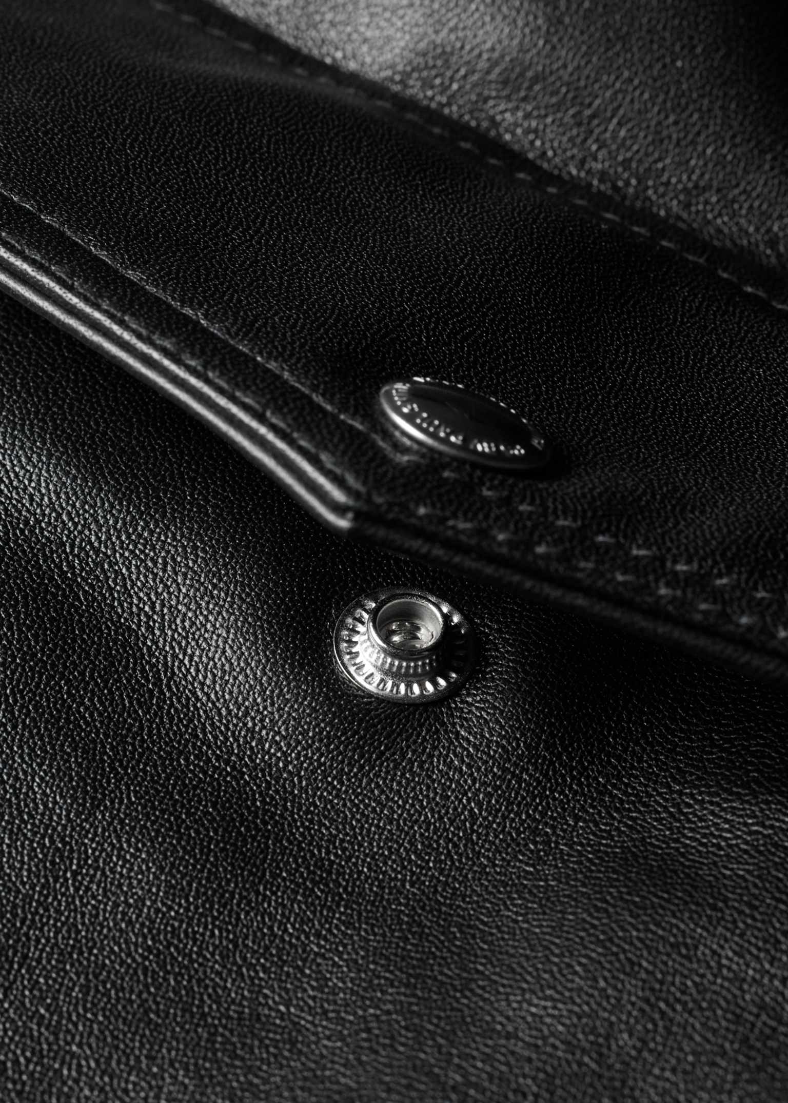 Men's Black Leather Patch-Pocket Jacket