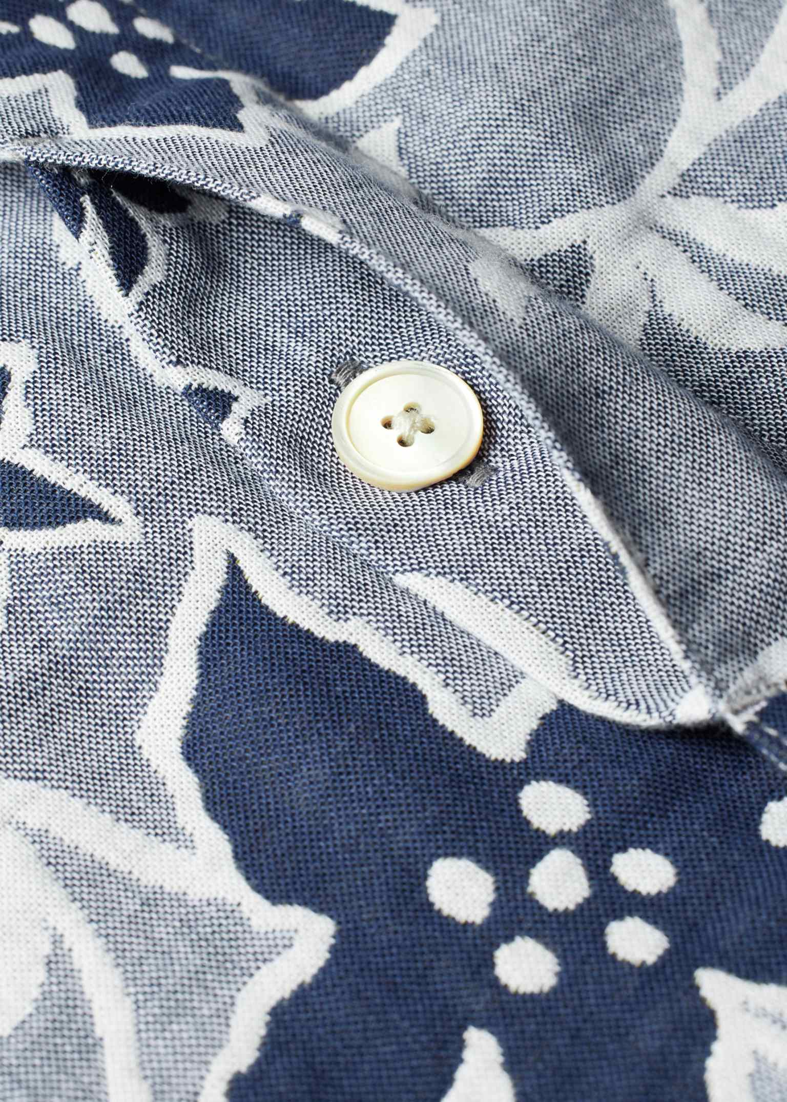 Men's Blue Floral Double-Face Cotton Shirt