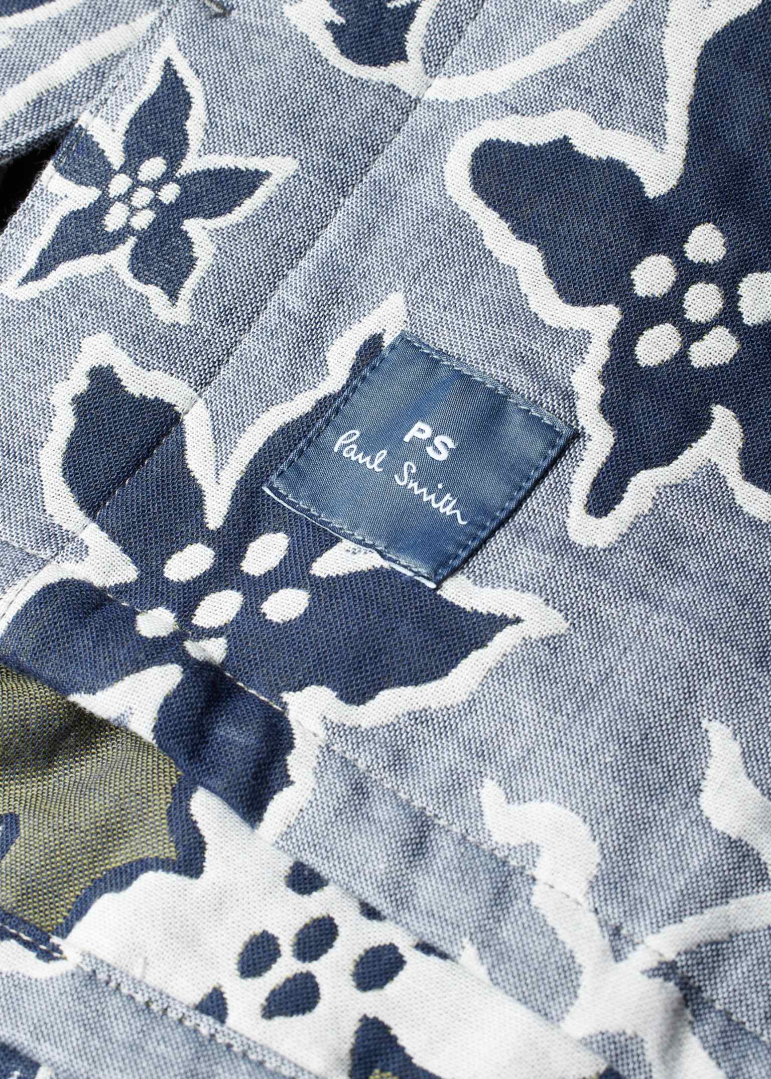 Men's Blue Floral Double-Face Cotton Shirt