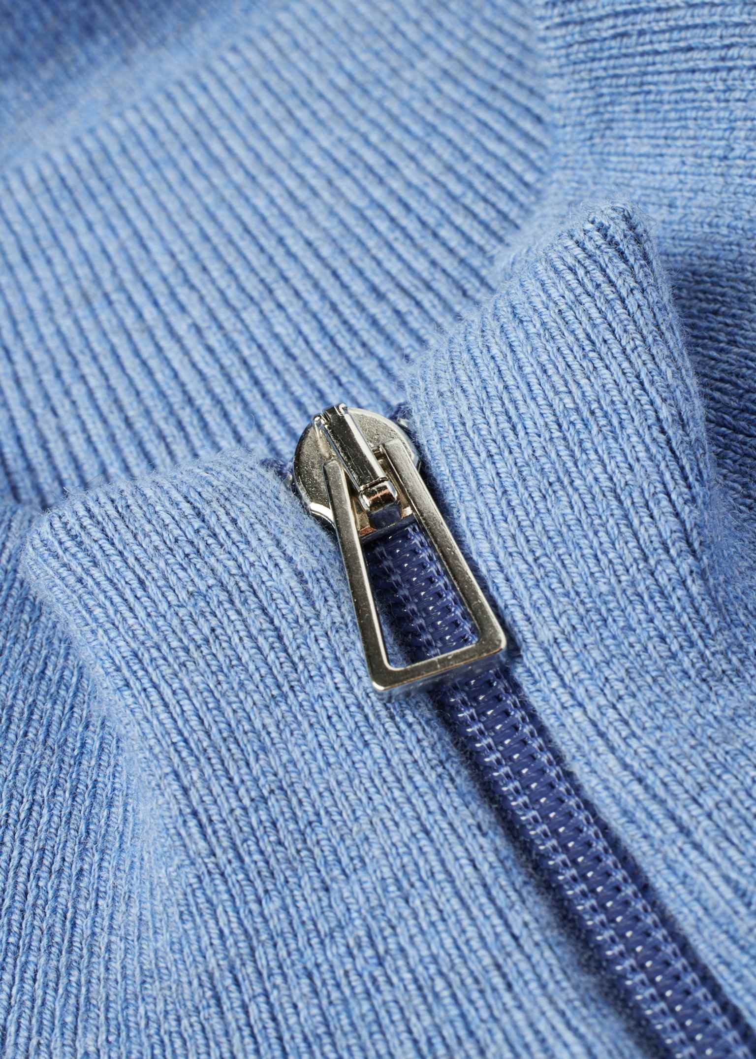 Pale Blue Cotton-Blend Zebra Logo Half Zip Sweater