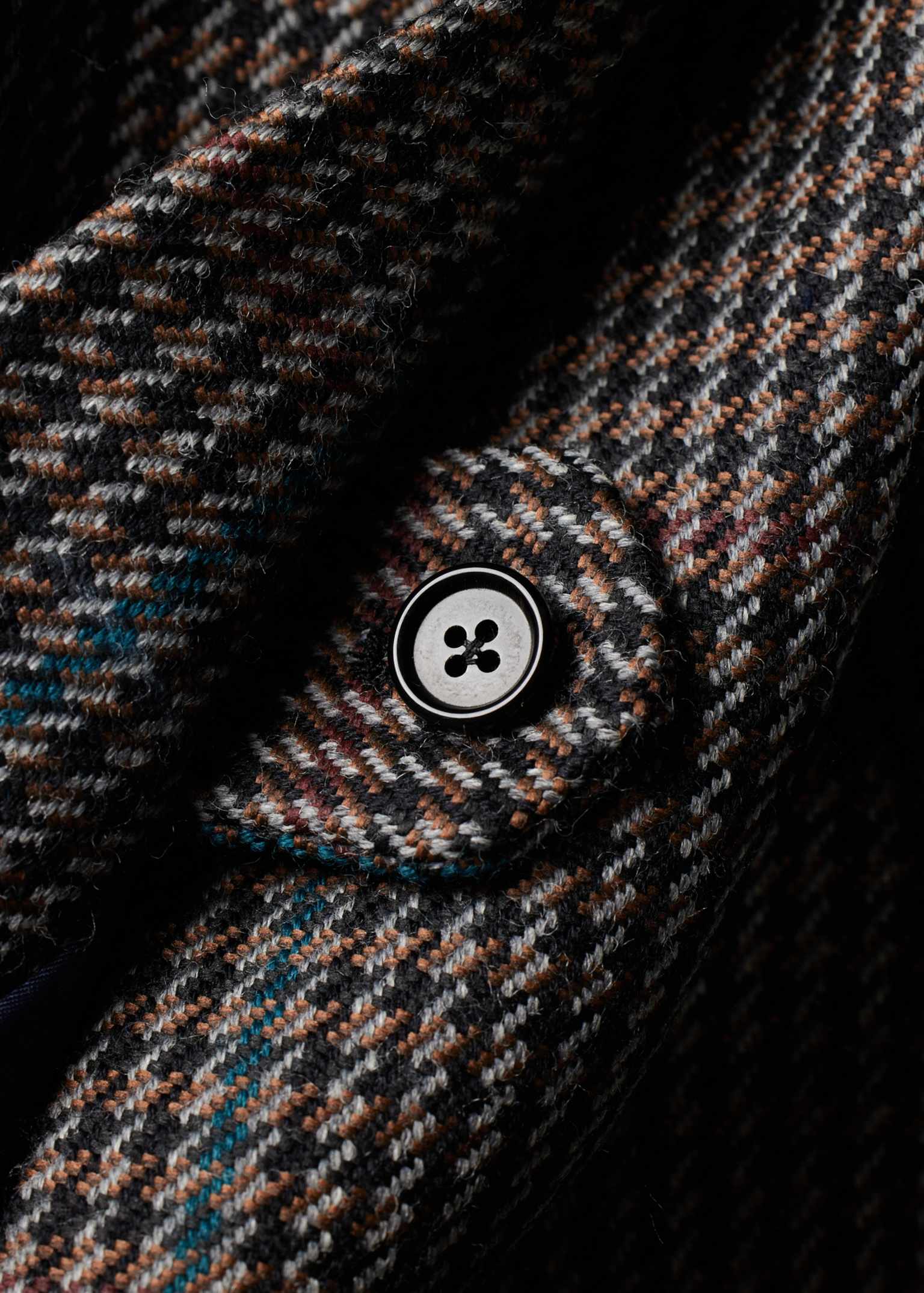 Men's Brown Multi-Houndstooth Wool-Blend Overcoat