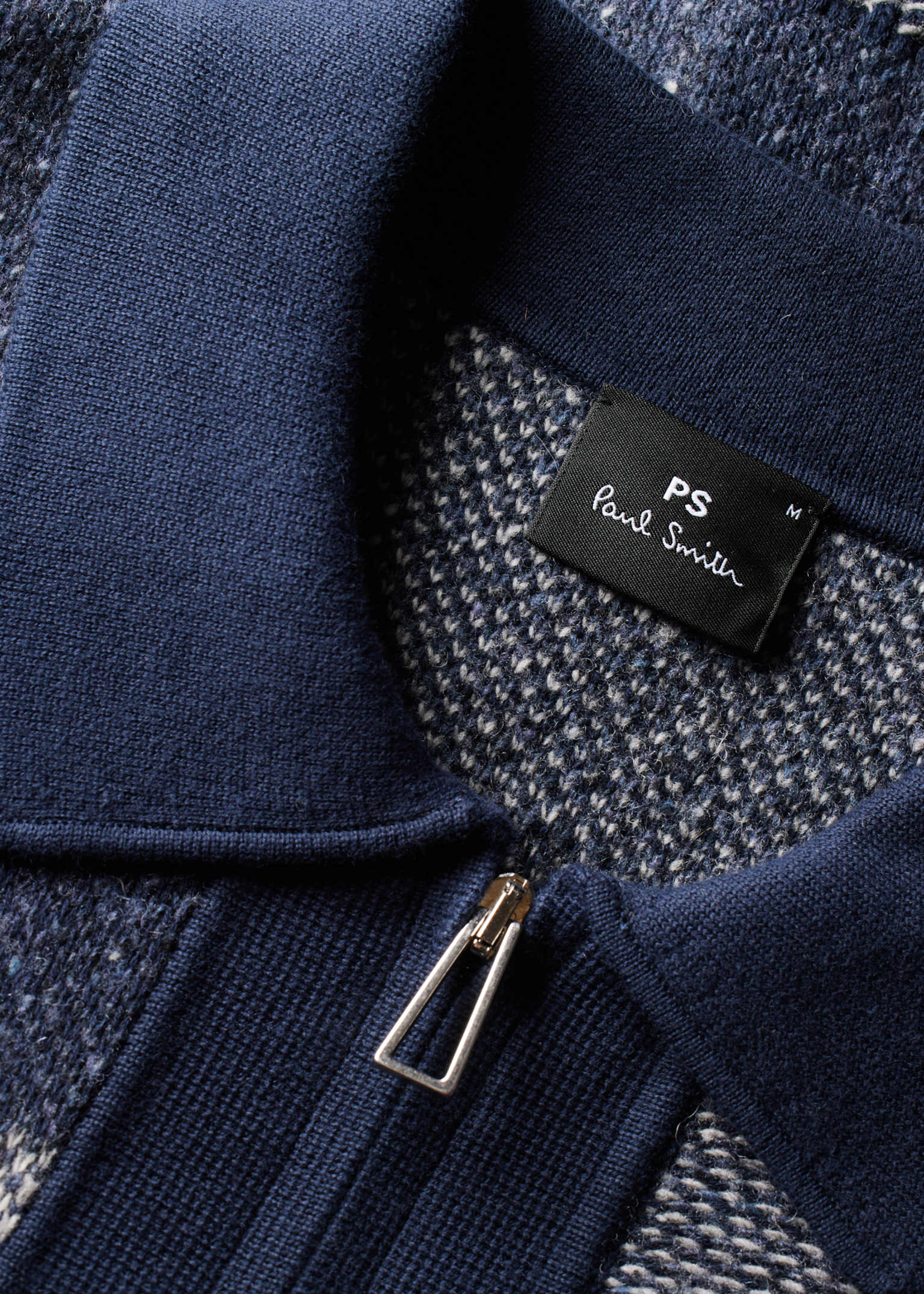 Men's Navy Tonal Patchwork Zip-Through Cardigan