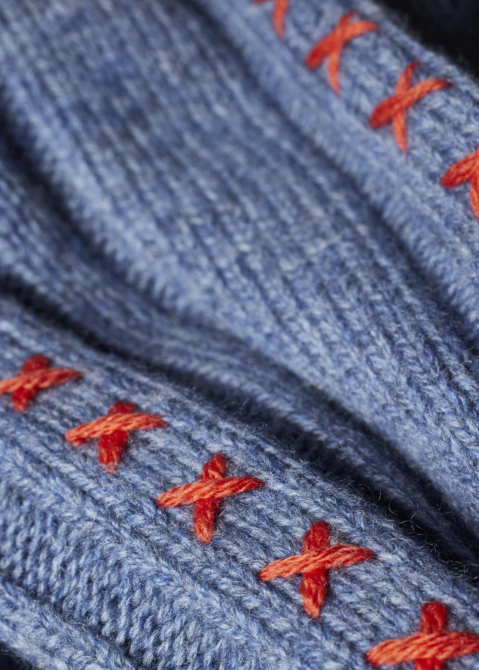 Women's Blue Cable Knit Patchwork Roll Neck Sweater