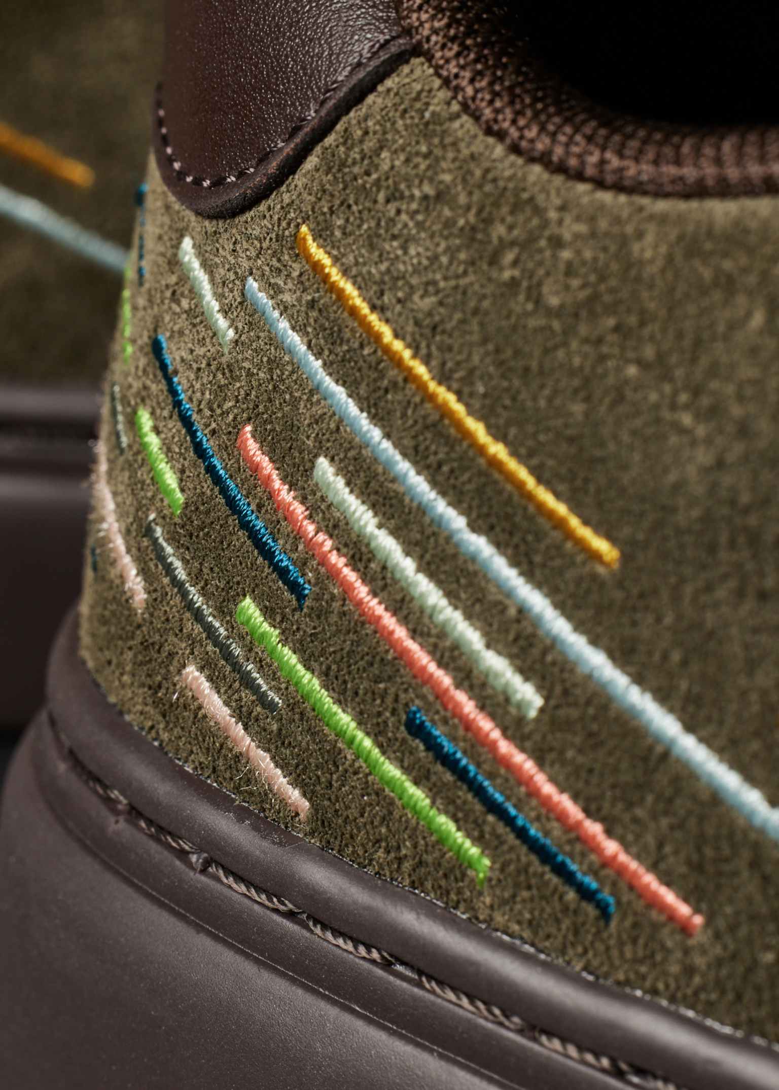 Men's Khaki Suede 'Rex' Embroidery Trainers