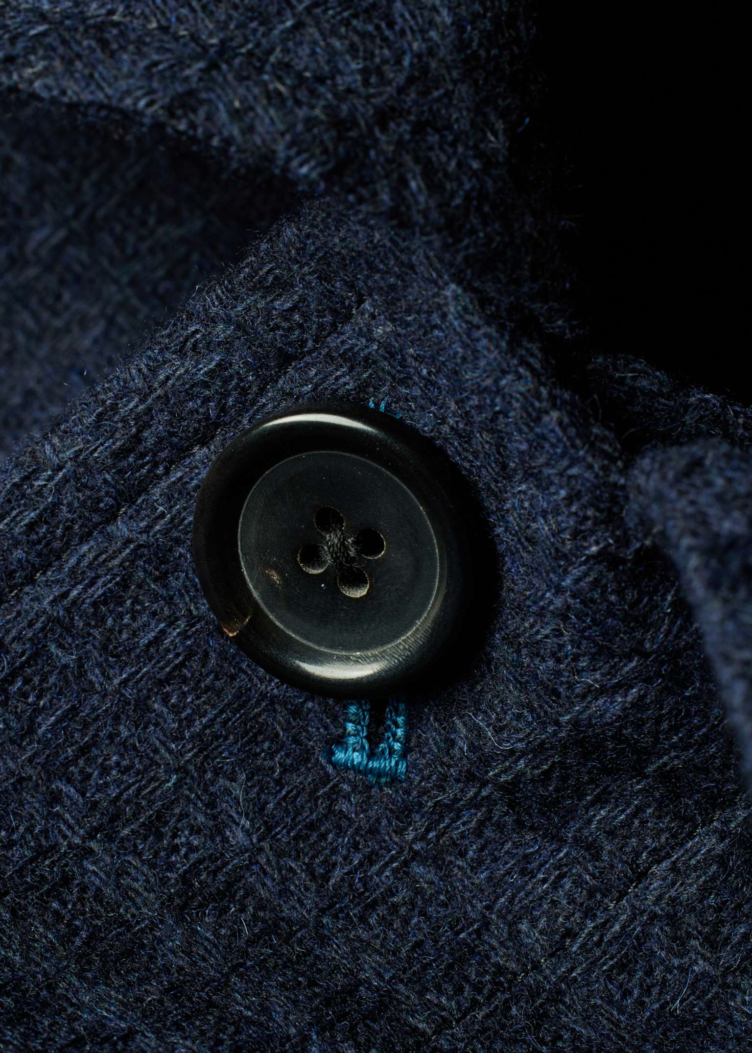 Dark Navy Wool-Blend Check Coat