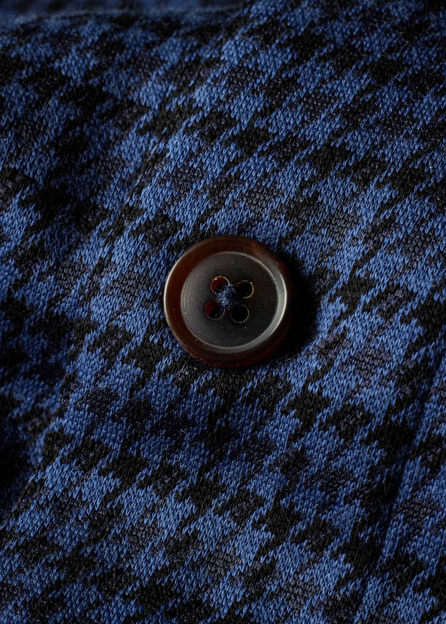 Navy Blue Cotton-Blend Check Knitted Shirt