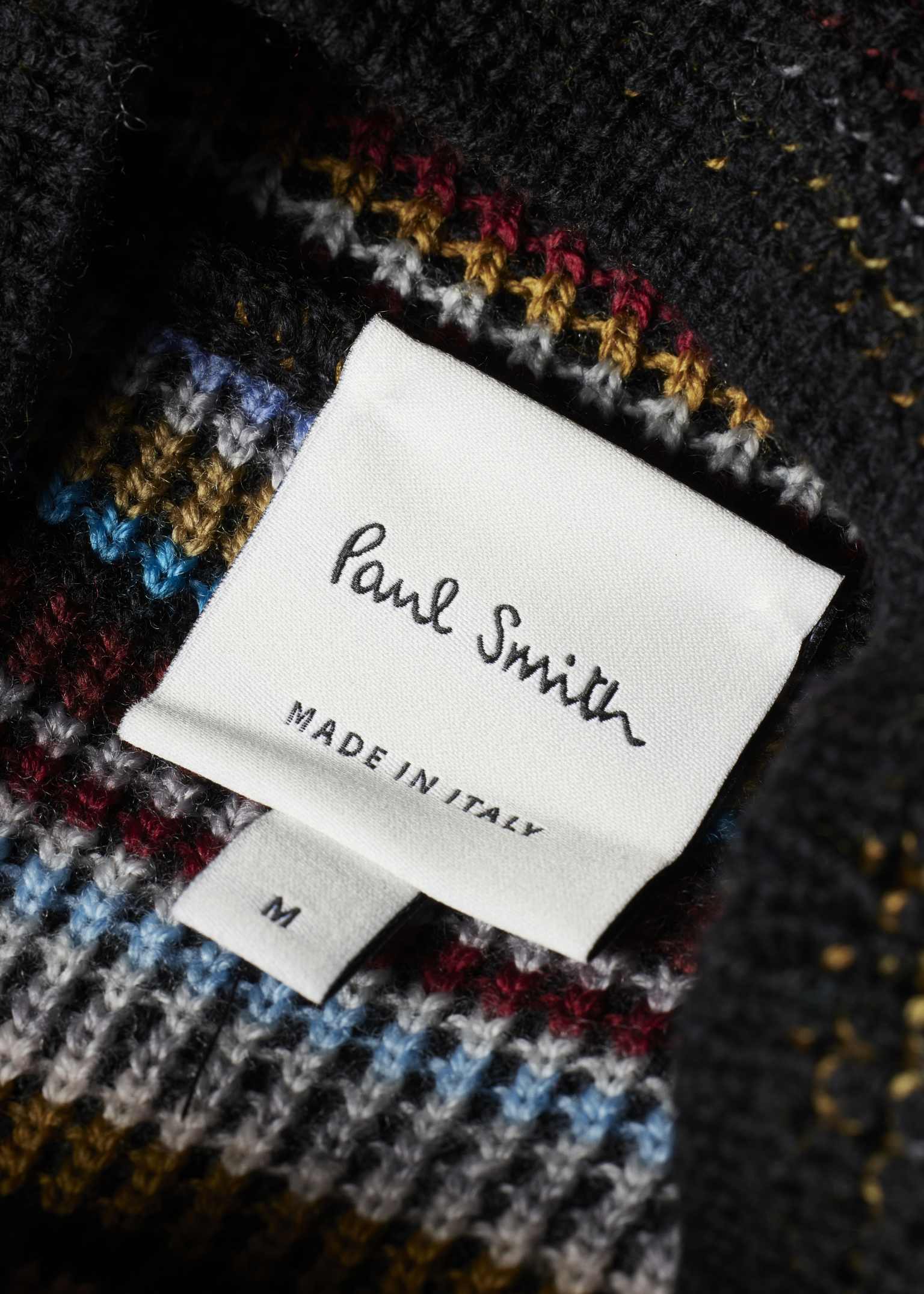 Men's Black 'Signature Stripe' Merino Wool Waffle Roll Neck Sweater