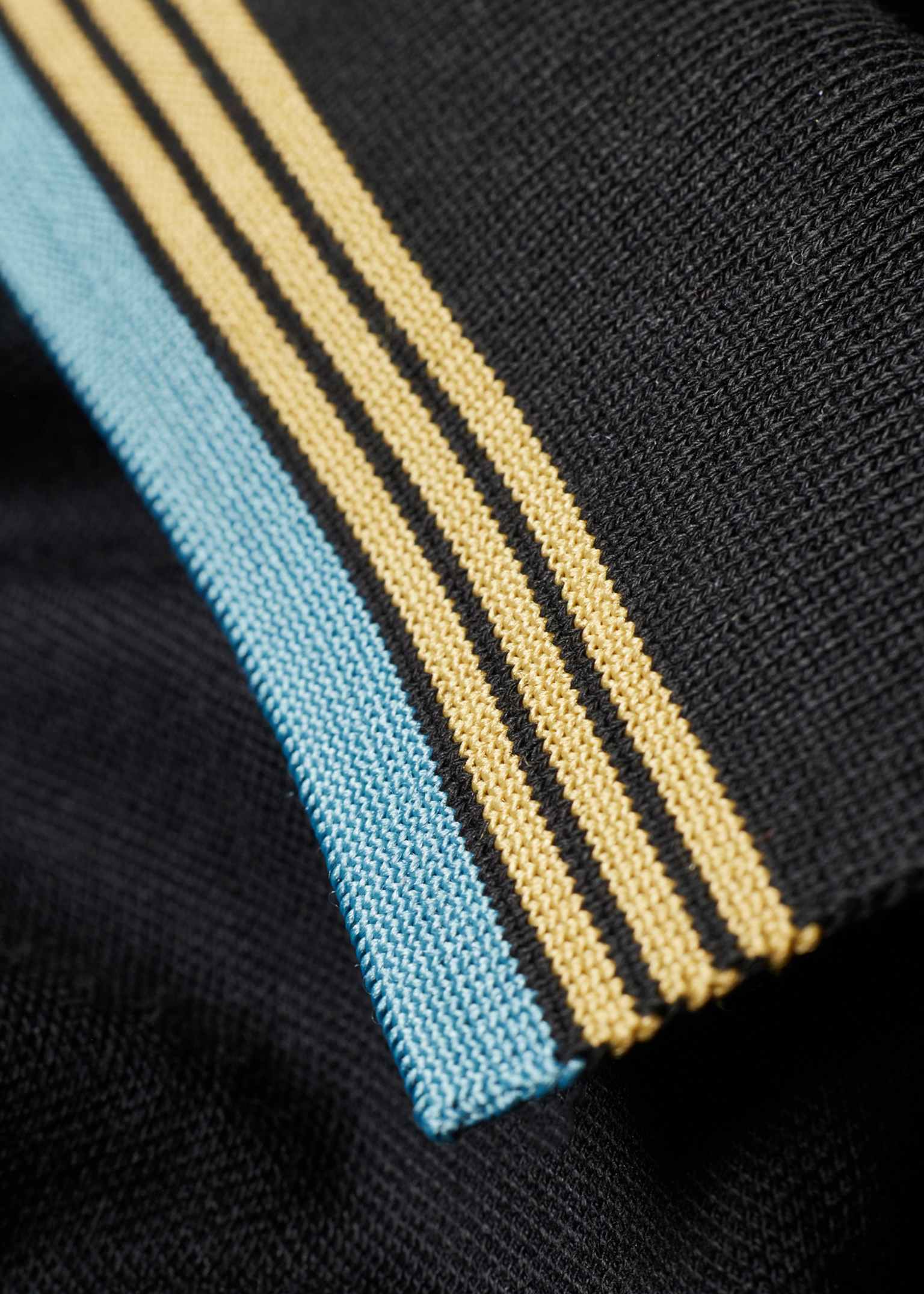 Men's Black Contrast Tipping Full-Zip Long-Sleeve Polo Shirt