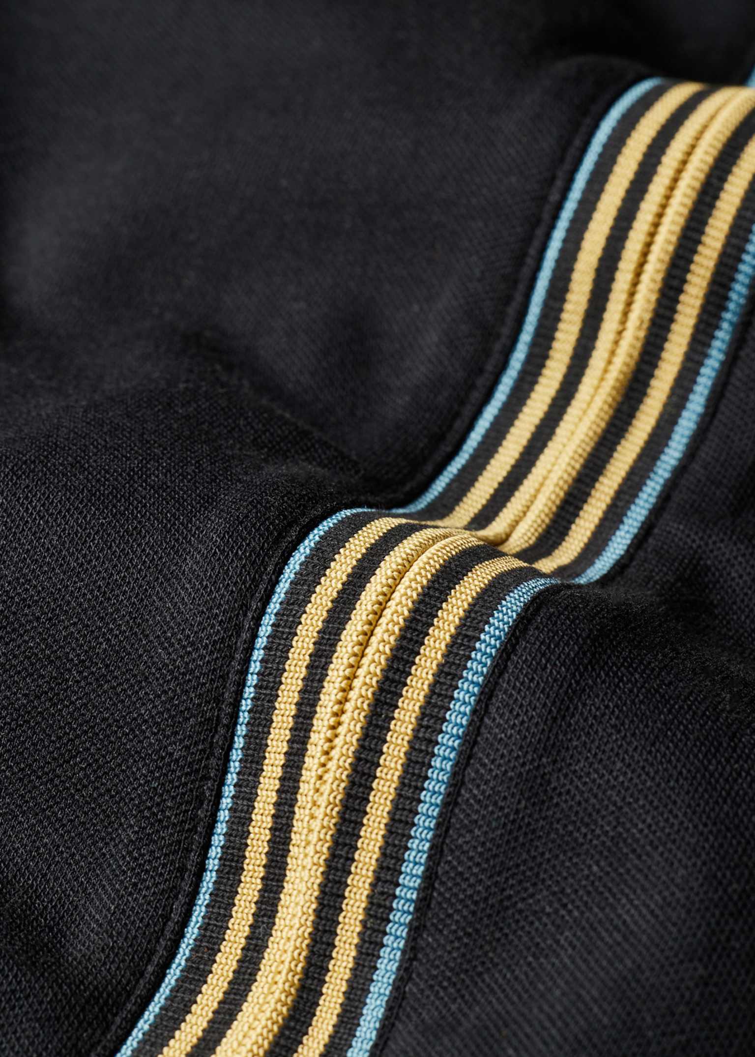 Men's Black Contrast Tipping Full-Zip Long-Sleeve Polo Shirt