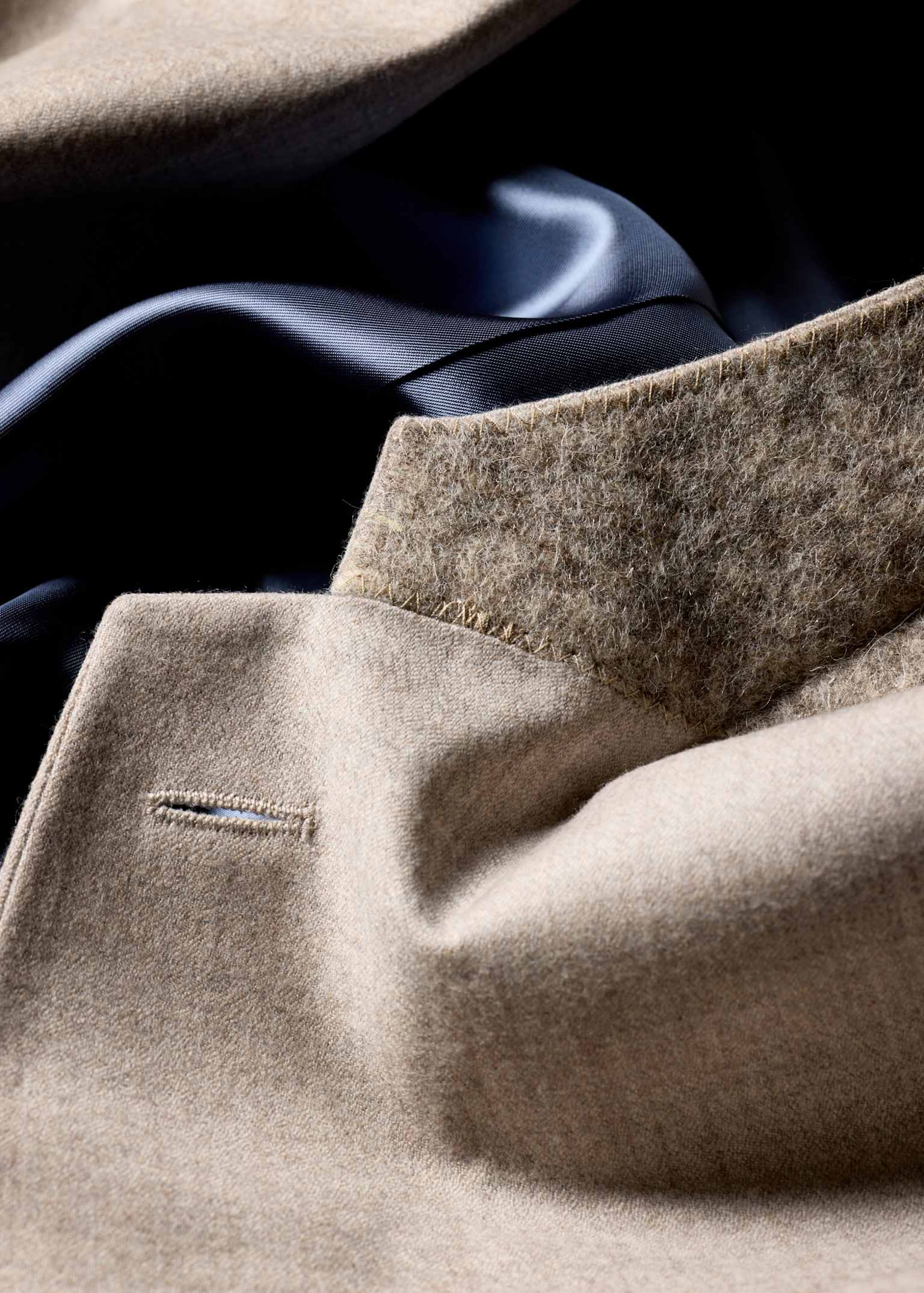 Men's Tailored-Fit Beige Overdyed Wool-Cashmere Flannel Blazer