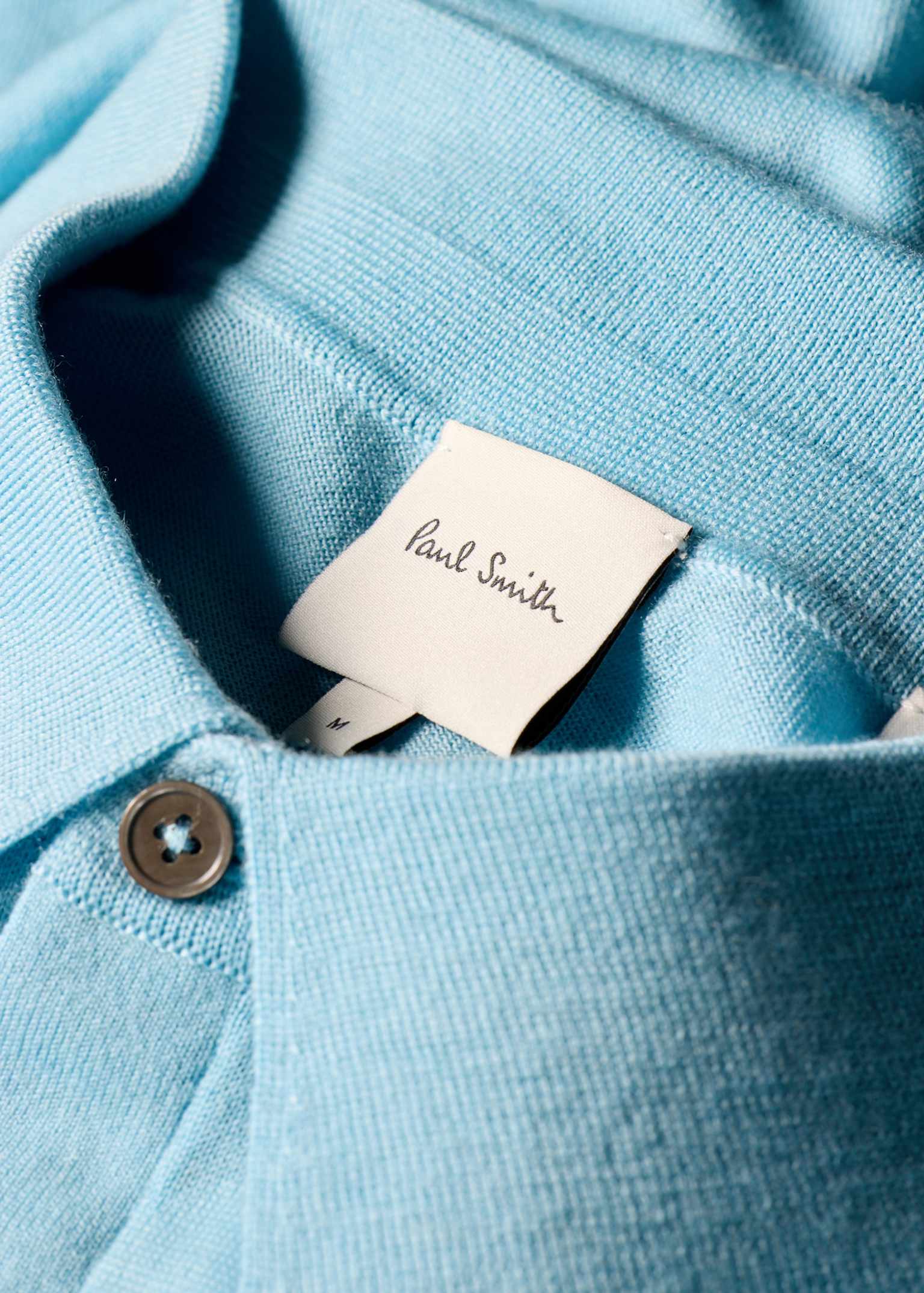 Men's Sky Blue Merino Wool Kntted Long-Sleeve Polo Shirt