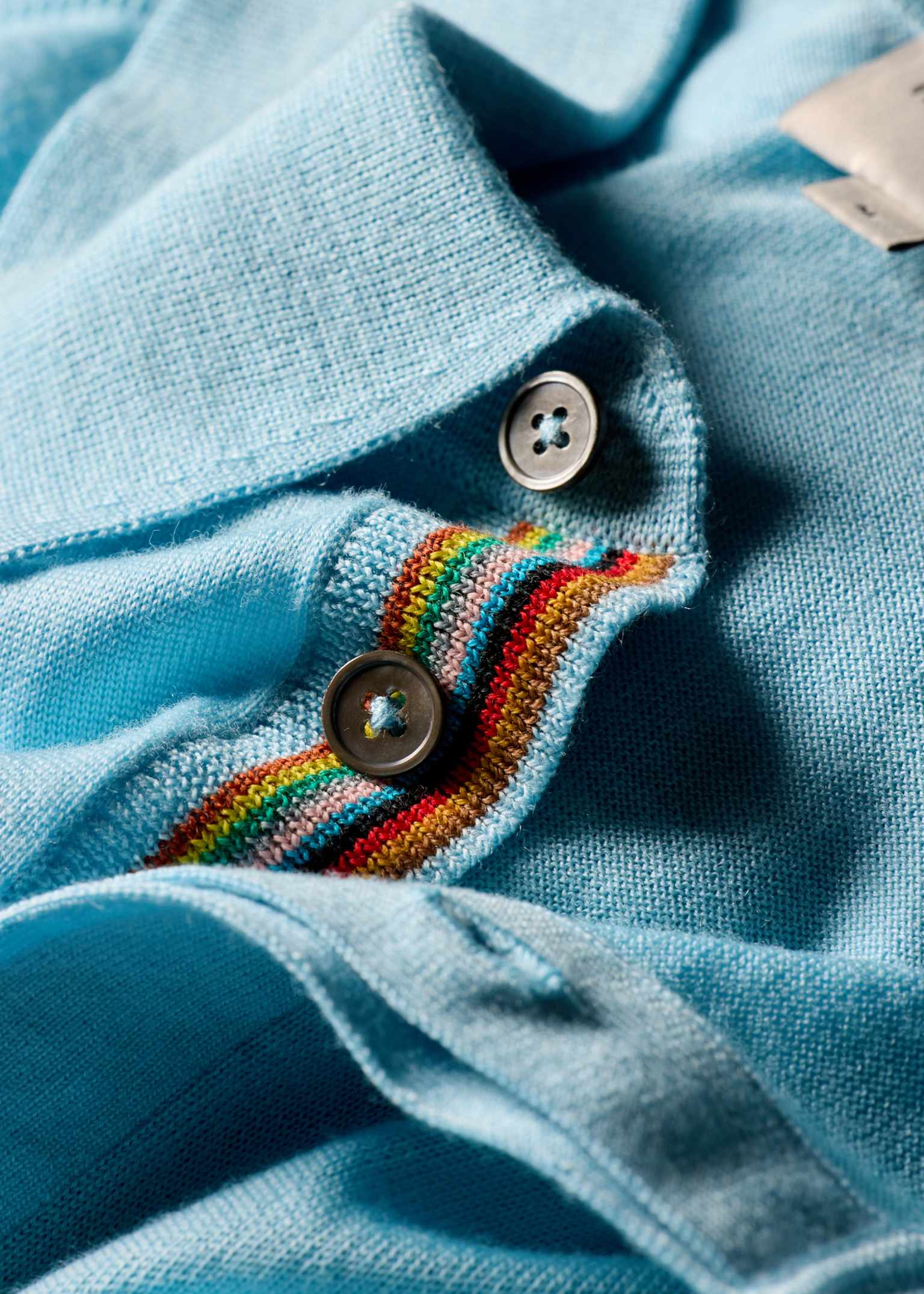 Men's Sky Blue Merino Wool Kntted Long-Sleeve Polo Shirt