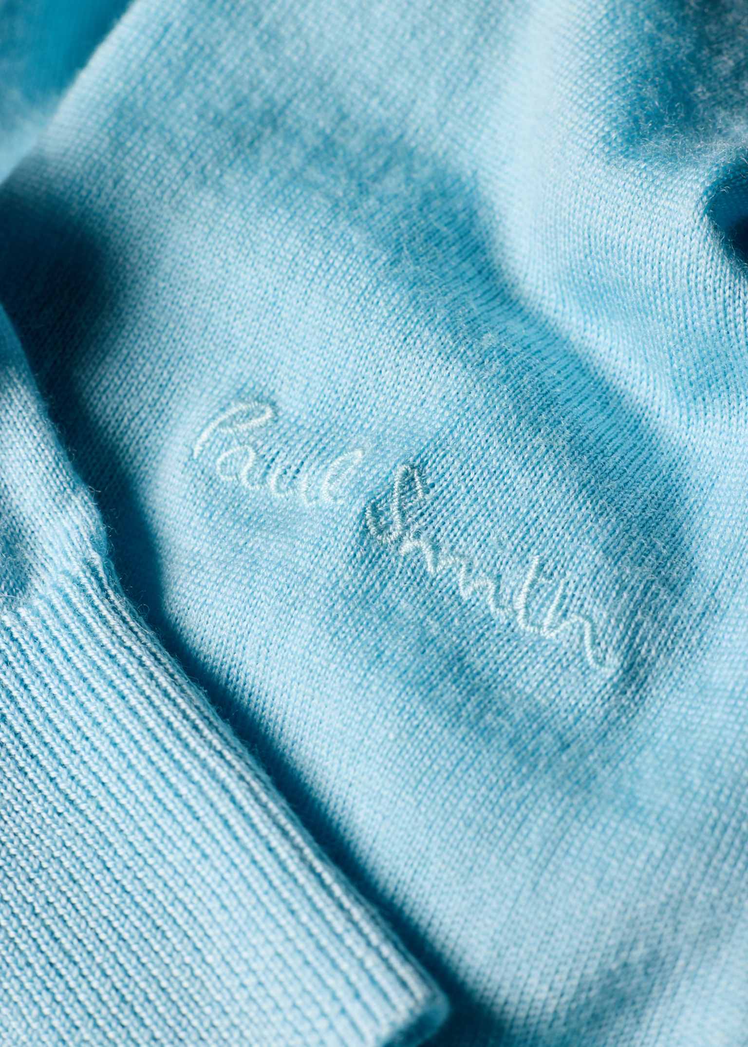 Men's Sky Blue Merino Wool Kntted Long-Sleeve Polo Shirt