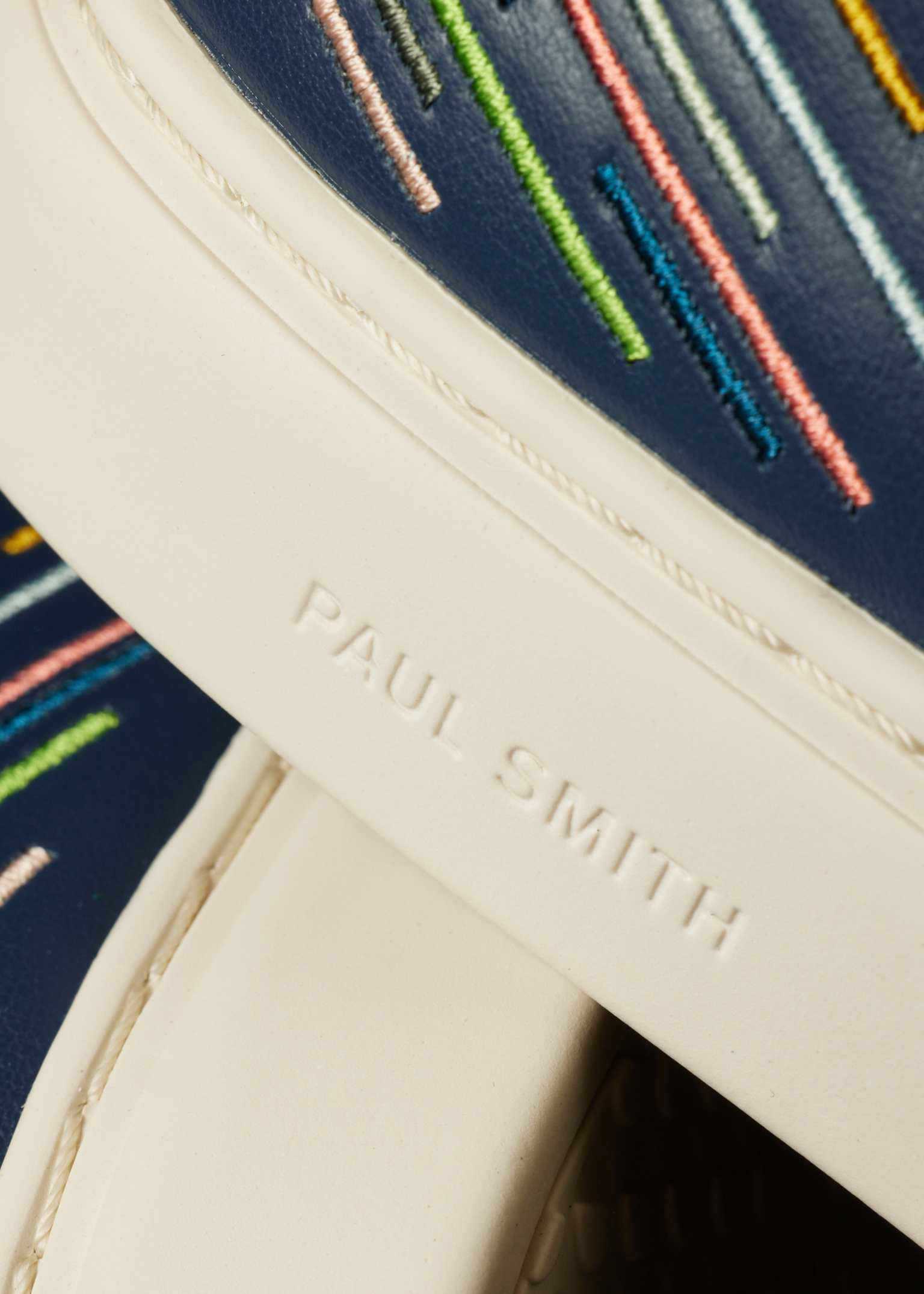 Men's Navy Leather 'Rex' Embroidery Trainers