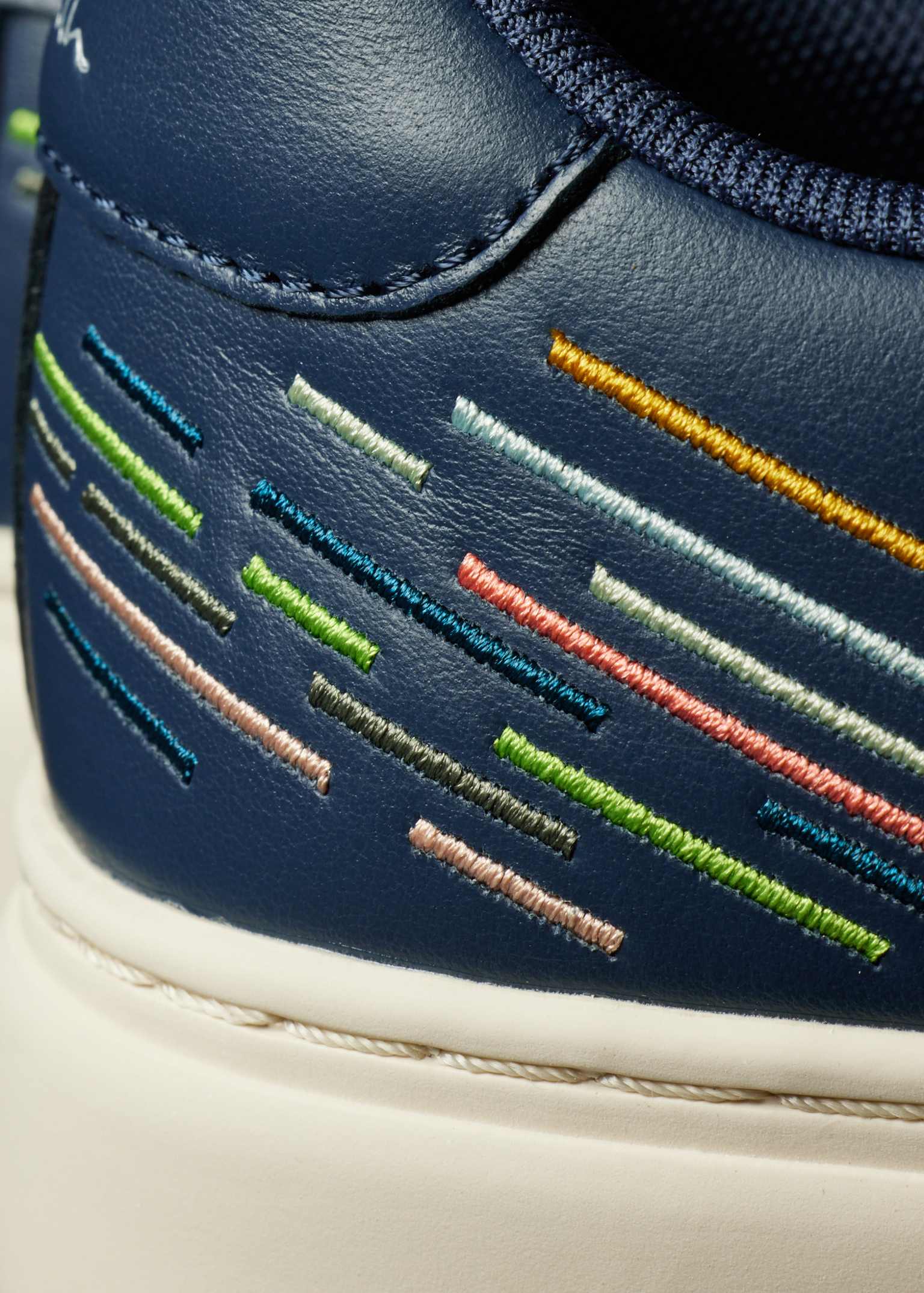 Men's Navy Leather 'Rex' Embroidery Trainers