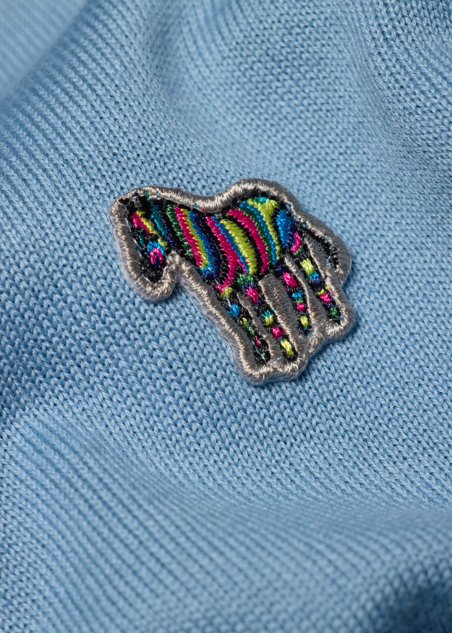 Men's Pale Blue Organic Cotton Half Zip Zebra Logo Sweater