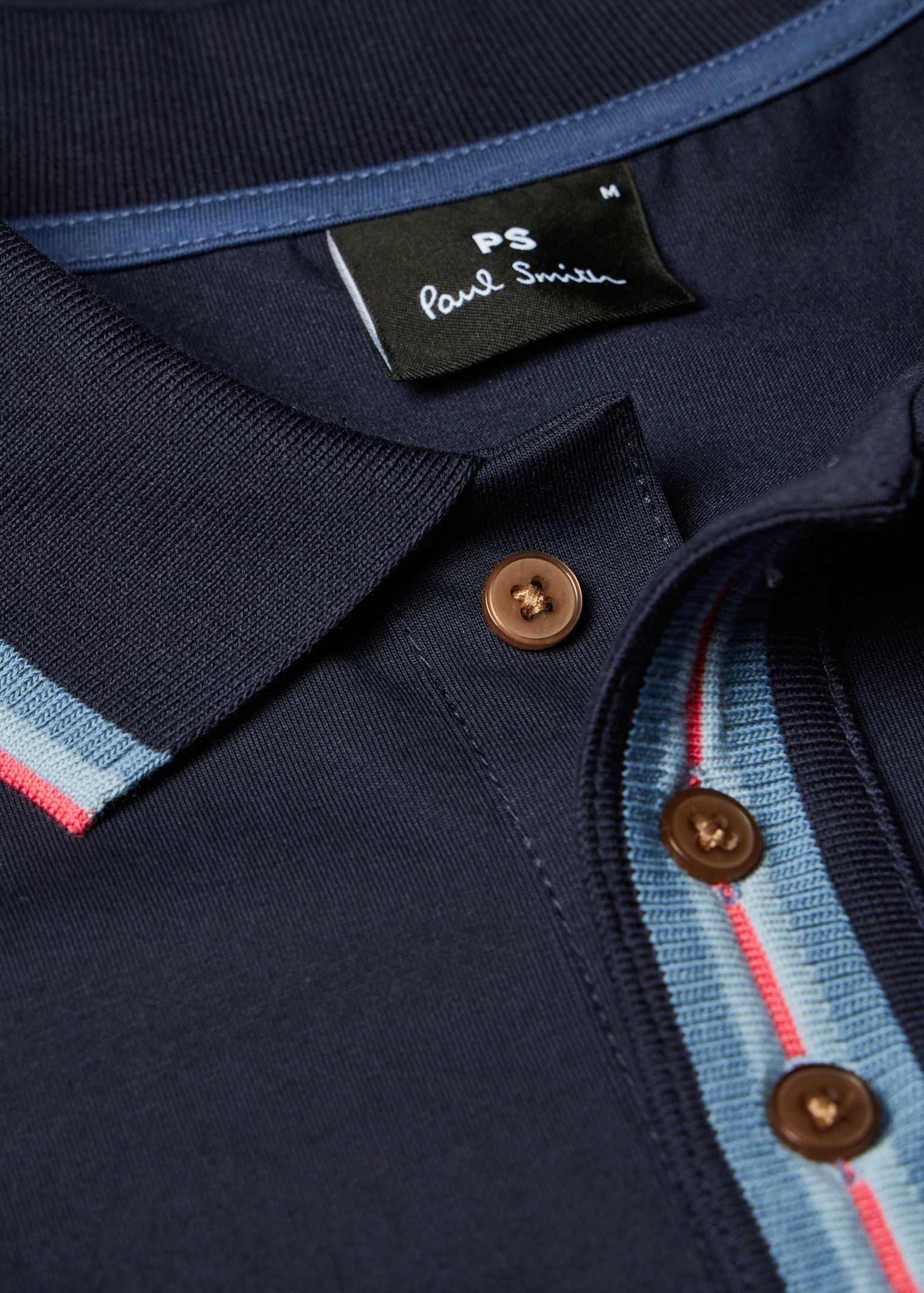 Men's Navy Plated Jersey Polo Shirt With Contrast Tipping