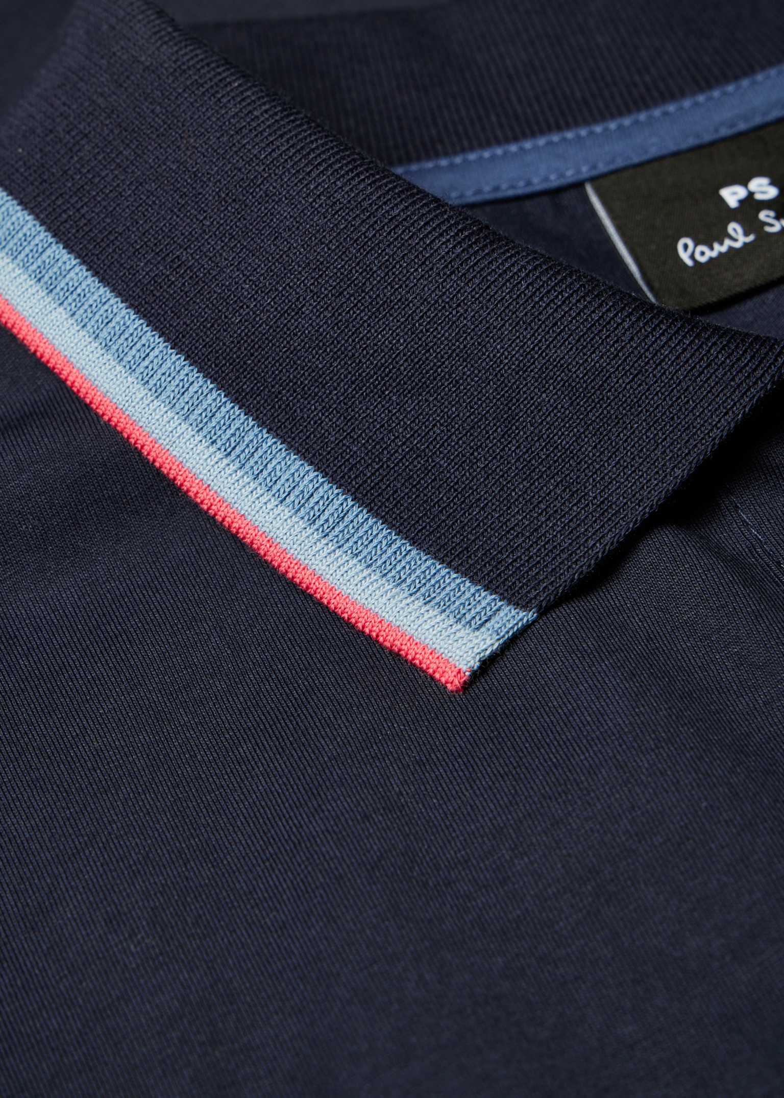 Men's Navy Plated Jersey Polo Shirt With Contrast Tipping
