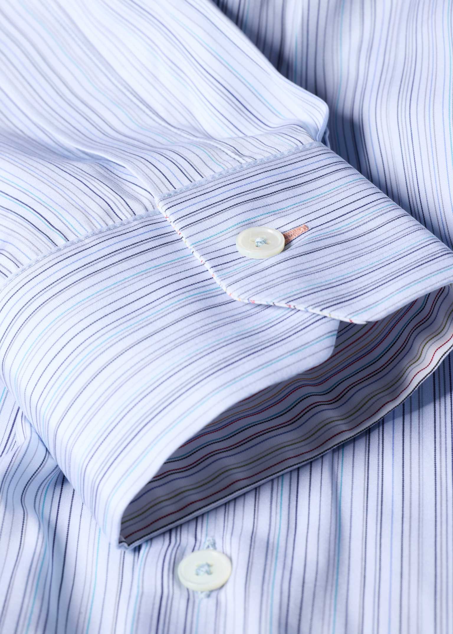 Men's Slim-Fit Light Blue 'Signature Stripe' Cotton Shirt