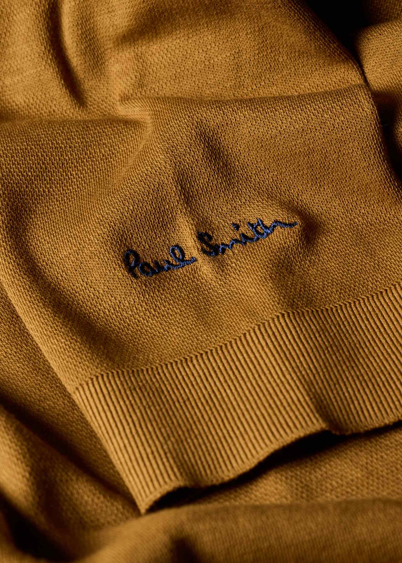 Men's Mustard Cotton Polo Shirt with Integrated Rib Detail