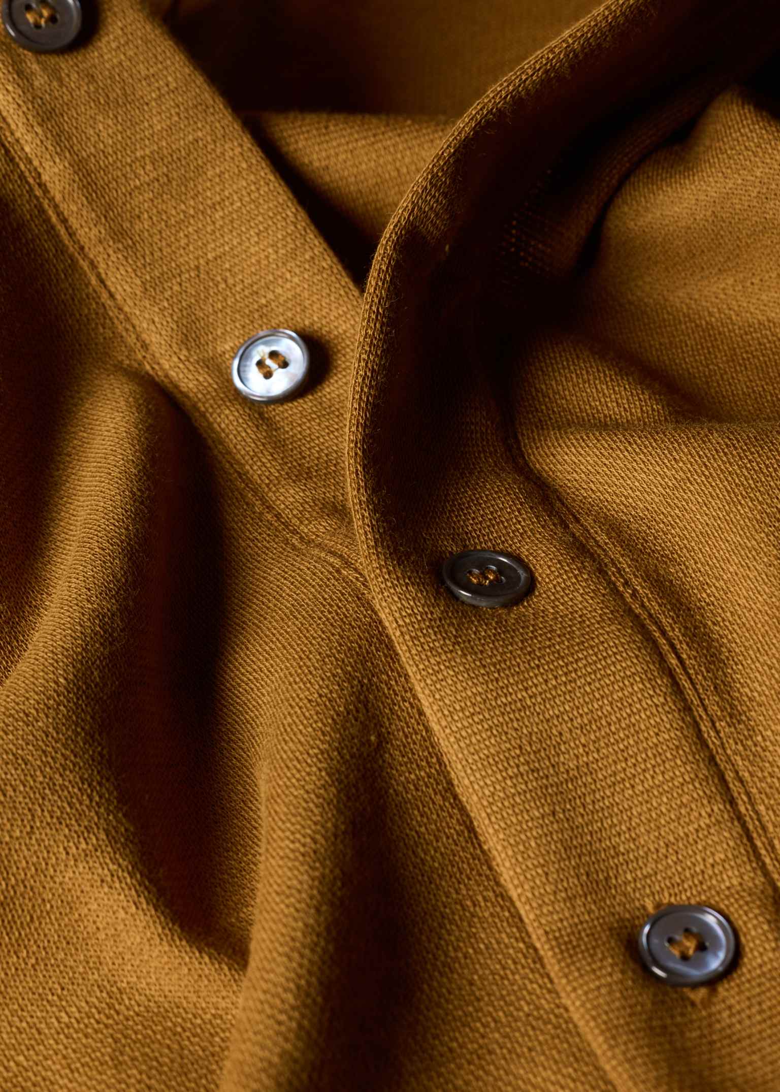Men's Mustard Cotton Polo Shirt with Integrated Rib Detail