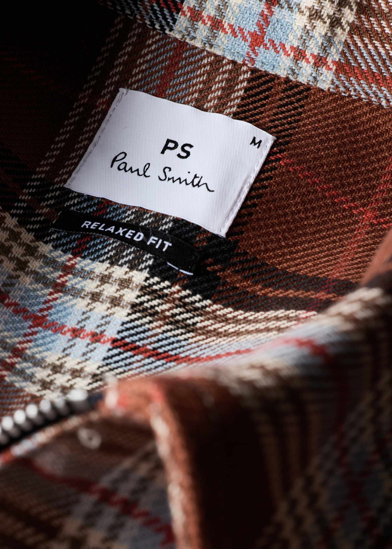 Men's Brown Double-Face Cotton Check Zip-Front Shirt