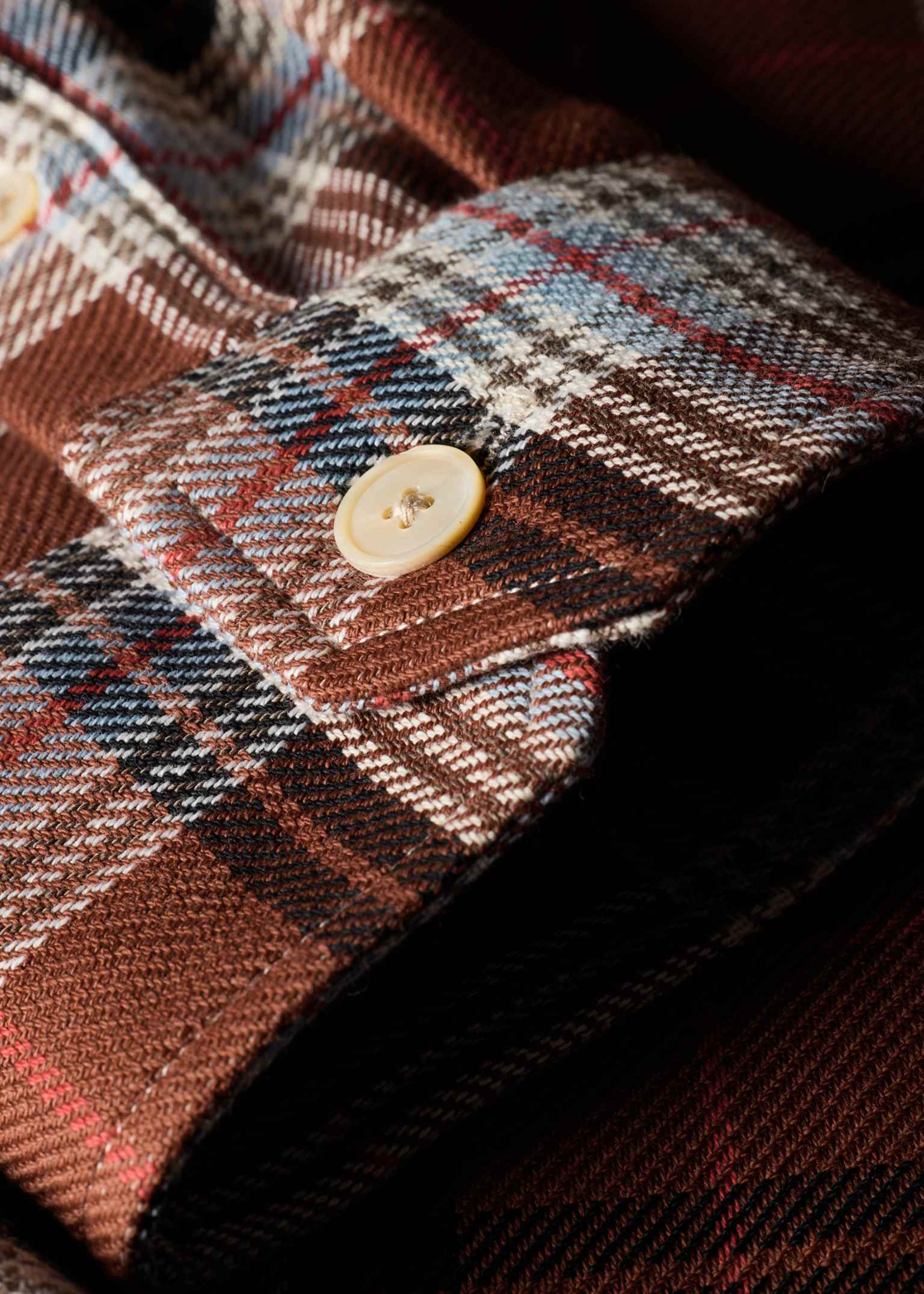 Men's Brown Double-Face Cotton Check Zip-Front Shirt