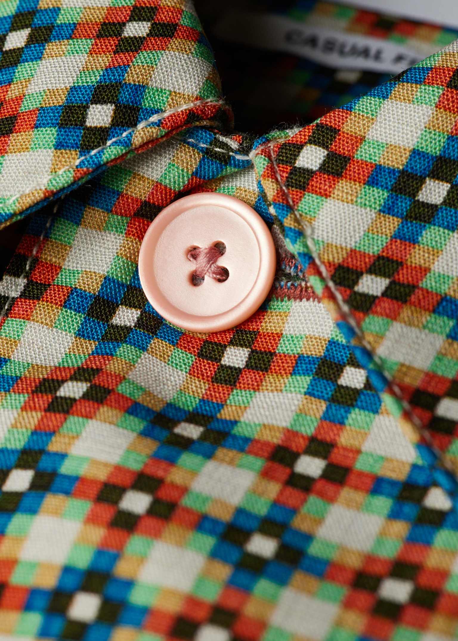 Men's Ecru 'Geo Tile' Print Lyocell-Cotton Shirt