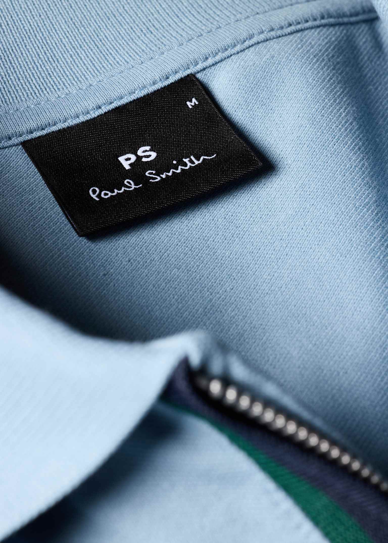 Men's Pale Blue Contrast Tipping Zip Polo Shirt