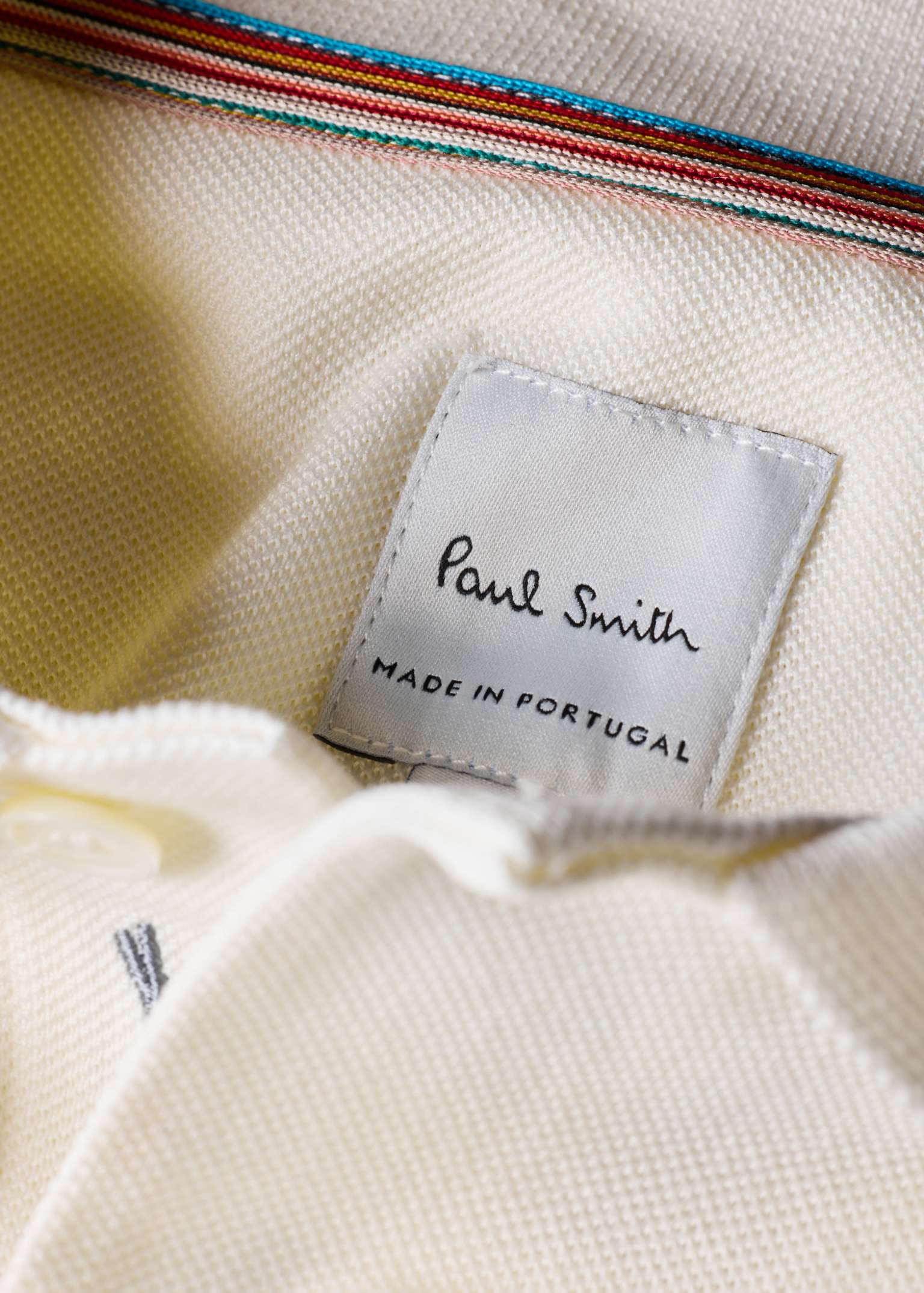 Men's White Polo Shirt with Embroidered 'Rabbit' Placket