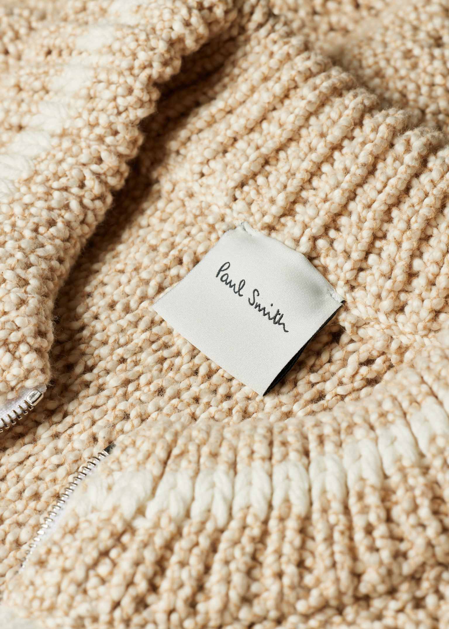 Women's Cream Textured Knit Zip Jacket